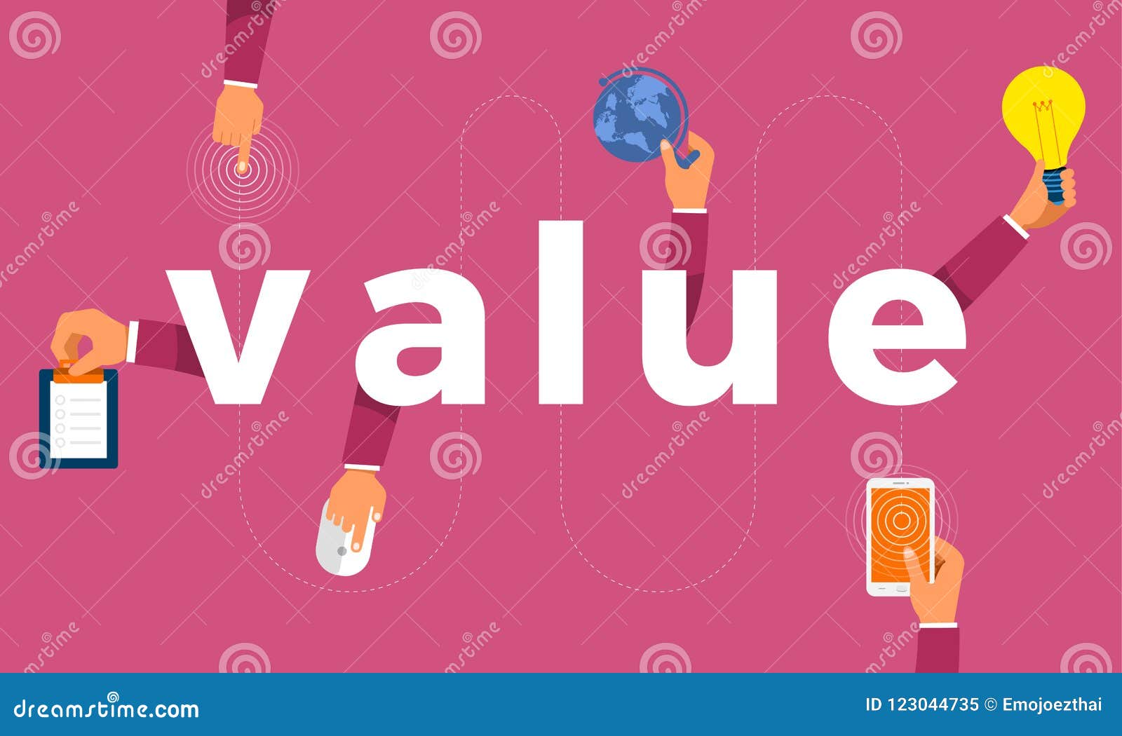 Flat Design Concept Hand Create Symbol Icon and Words Value. Vector ...