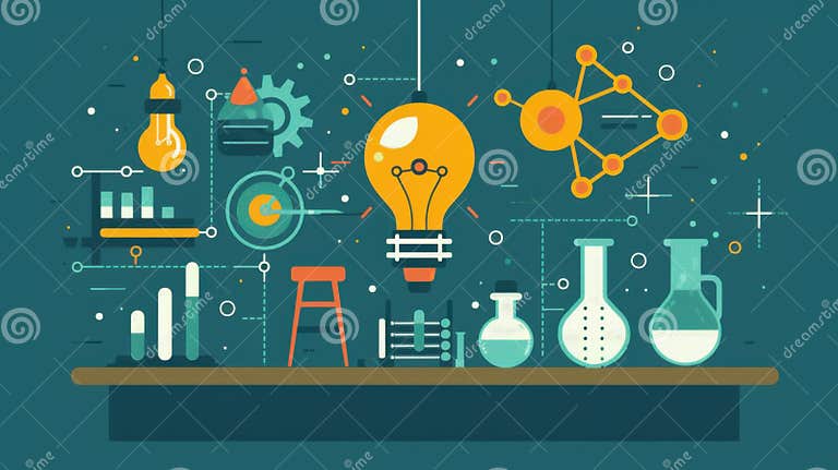 Flat Design Concept Illustration with Experimental Thinking of Idea Lab ...