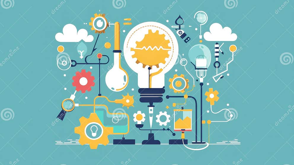 Flat Design Concept Illustration with Experimental Thinking of Idea Lab ...