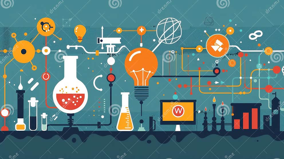 Flat Design Concept Illustration with Experimental Thinking of Idea Lab ...