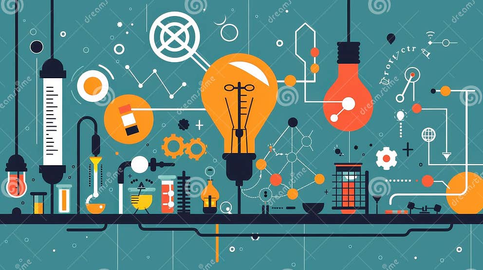 Flat Design Concept Illustration with Experimental Thinking of Idea Lab ...