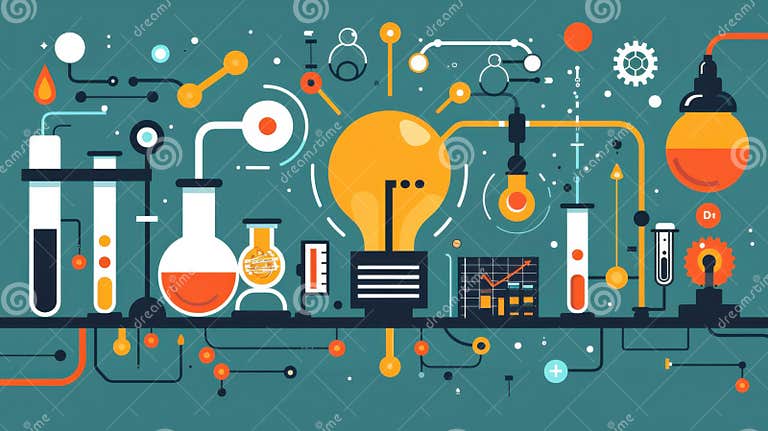 Flat Design Concept Illustration with Experimental Thinking of Idea Lab ...