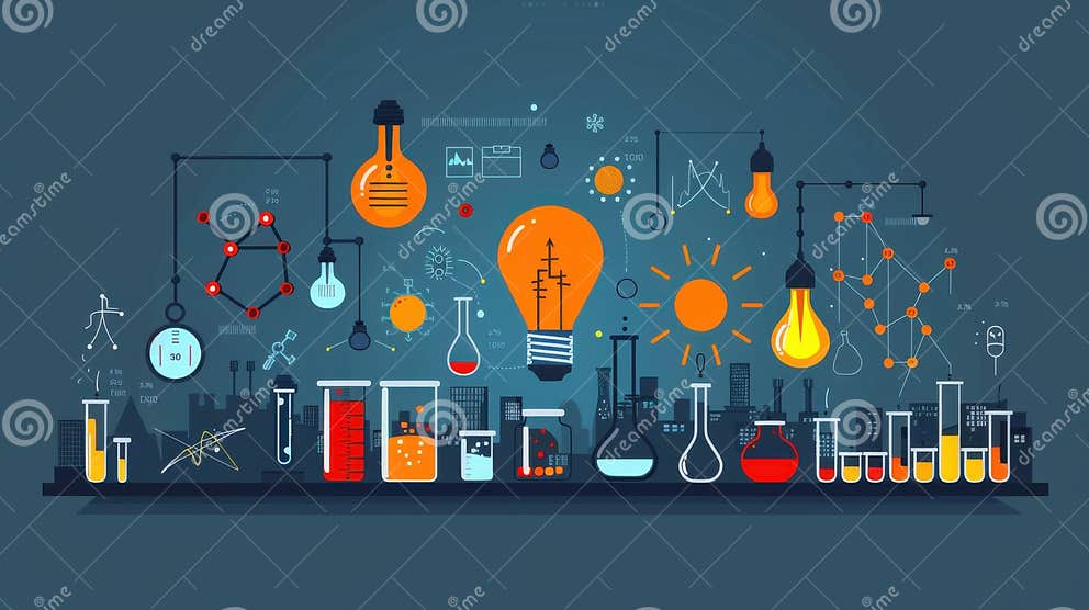 Flat Design Concept Illustration with Experimental Thinking of Idea Lab ...