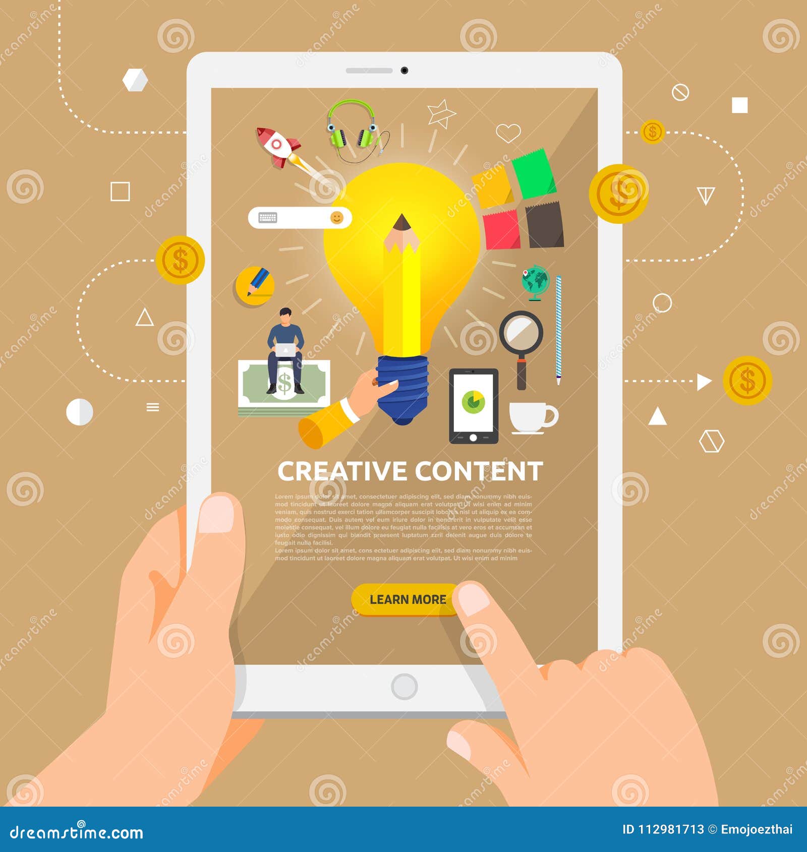 Flat Design Concept Learnning about Creative Content Online with Stock ...