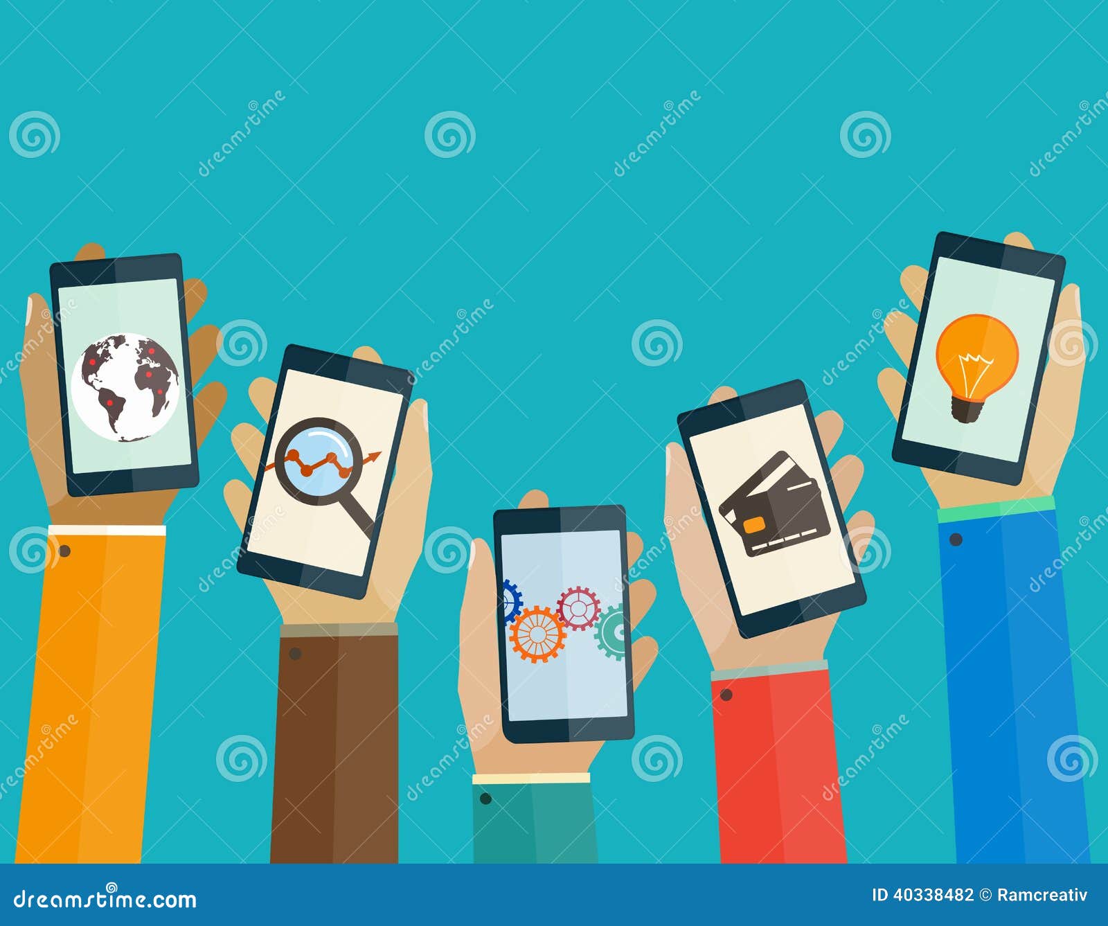 Flat Design Concept Mobile Apps Phones in Hands of the People Stock Vector - Illustration of ...