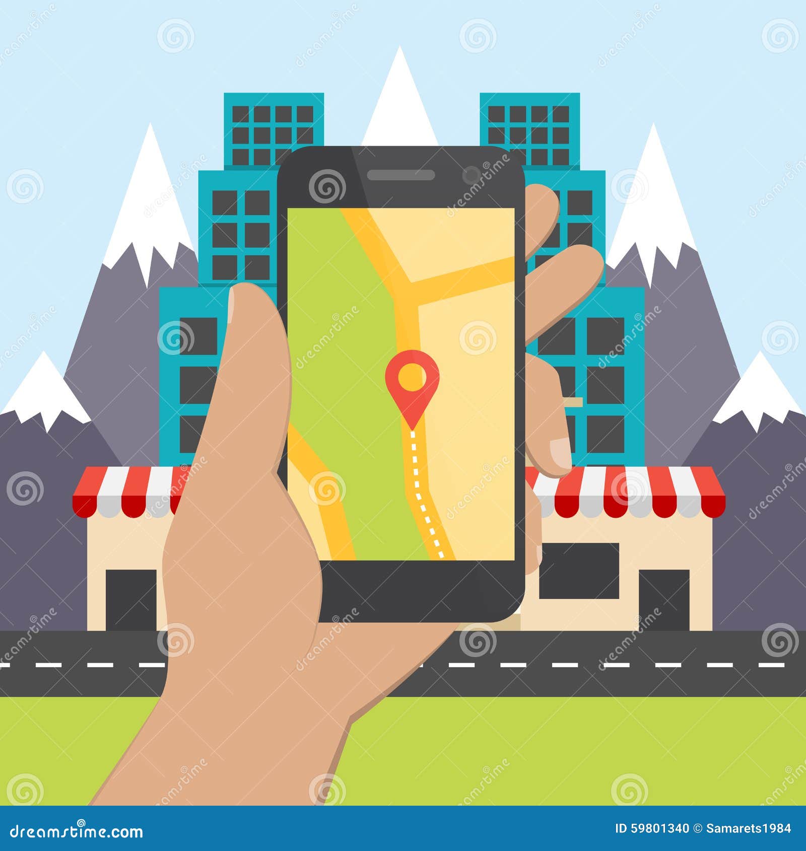 Flat Design Concept for Mobile GPS Navigation. Stock Vector ...