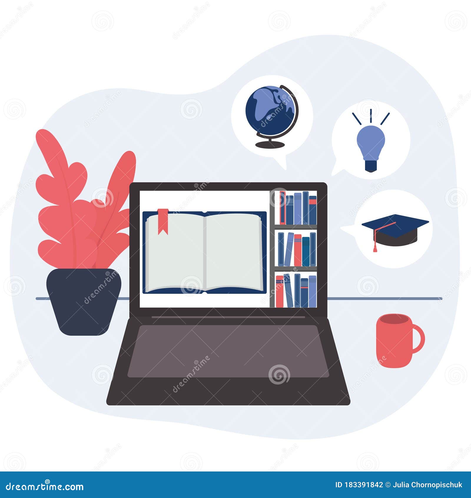 Flat Design Concept of Online Library.Vector Illustration. Stock Vector ...