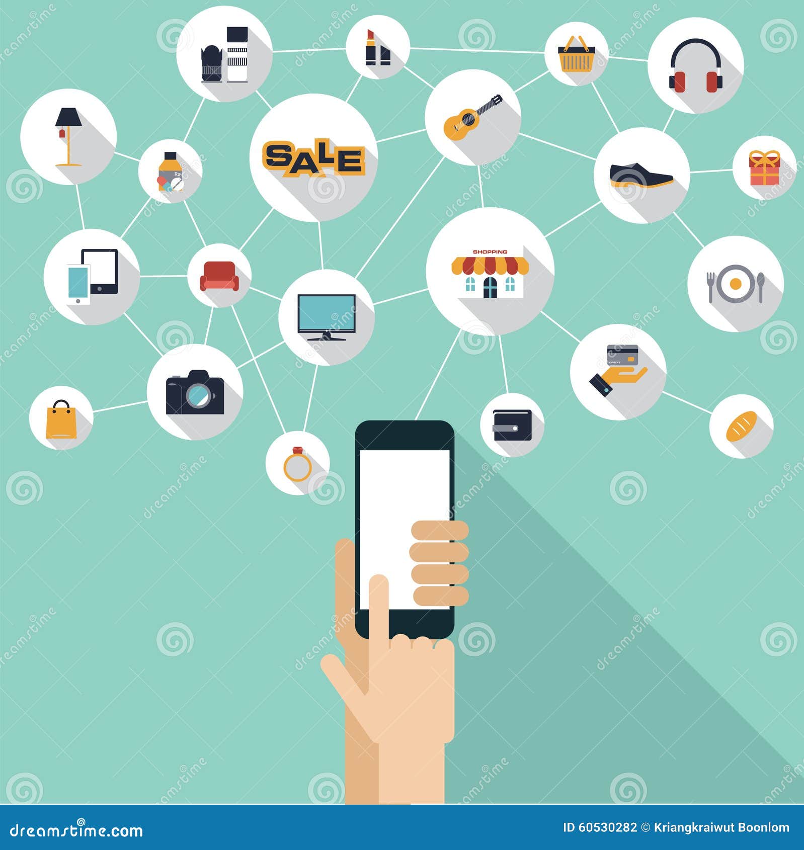 Flat Design Concept for Online Shopping. Vector Illustration Background ...