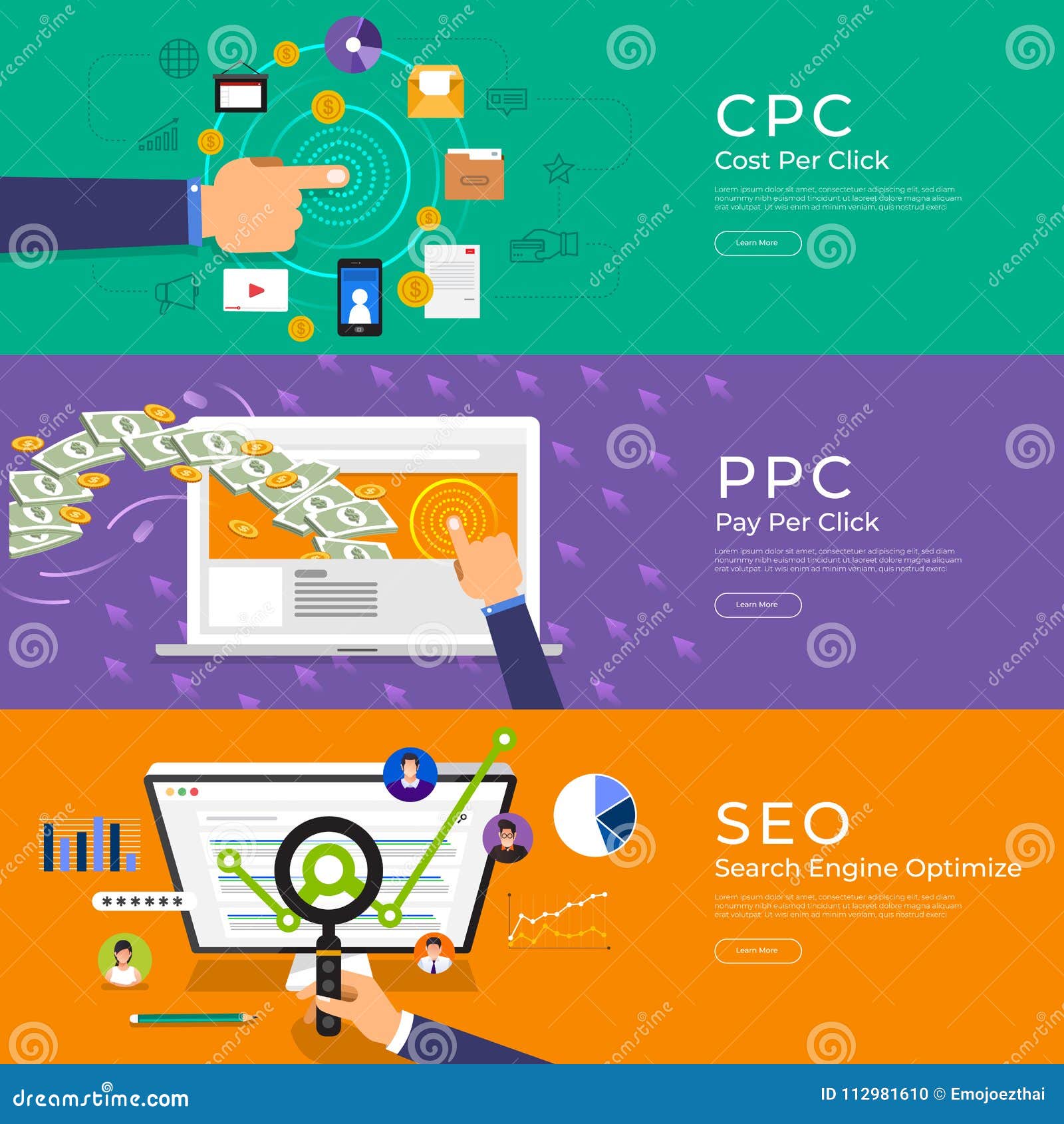 Flat Design Concept Pay Per Click (ppc), Cost Per Click (cpc) an Stock ...