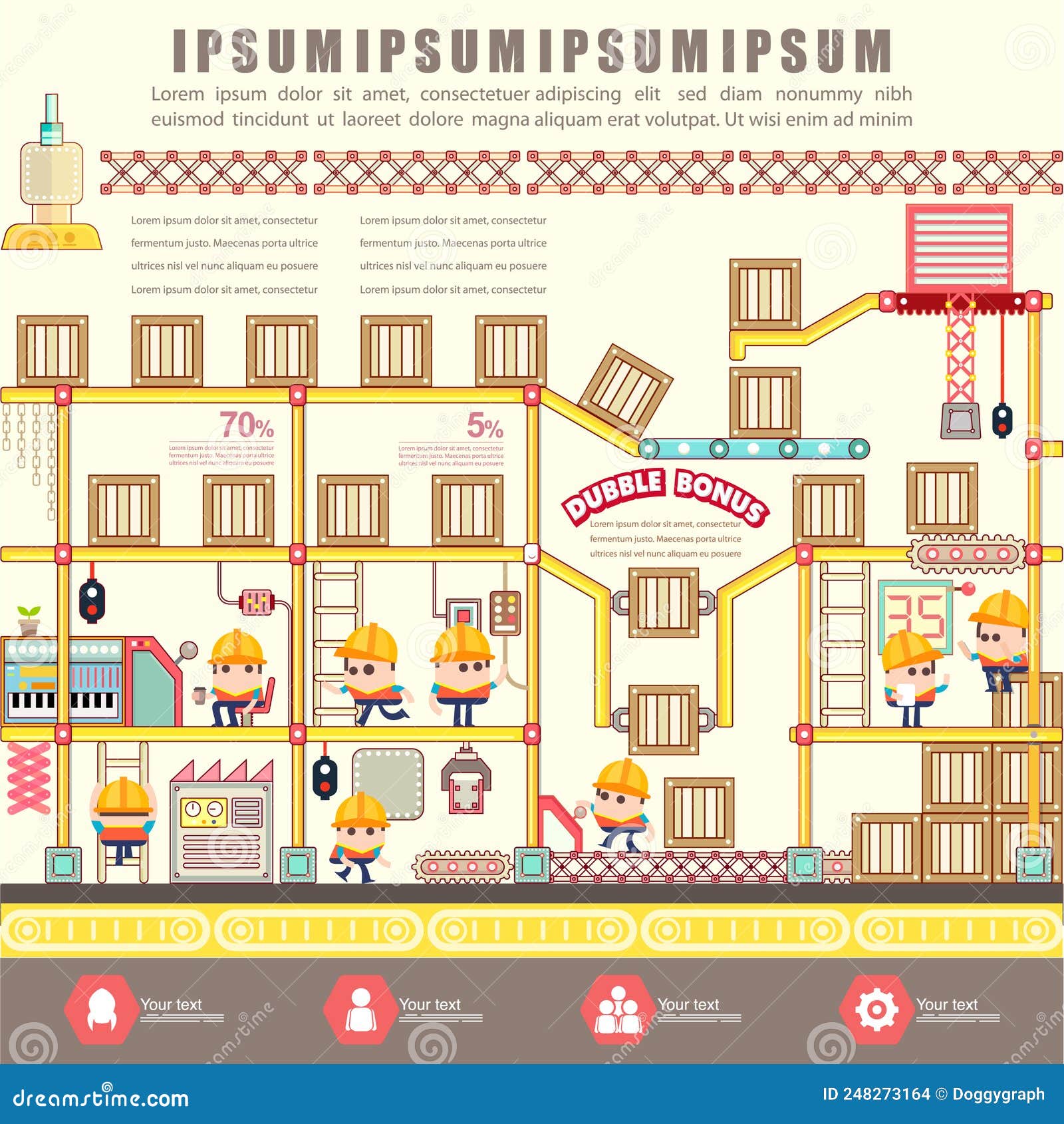 Flat Design Concept Production Line of Technology Process ...
