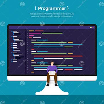 Flat Design Concept Programmer Coding Program. Vector Illustrate Stock Vector - Illustration of ...
