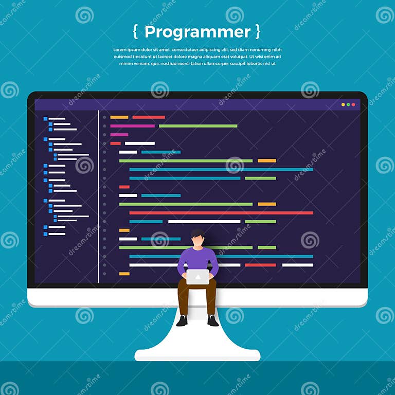 Flat Design Concept Programmer Coding Program. Vector Illustrate Stock ...