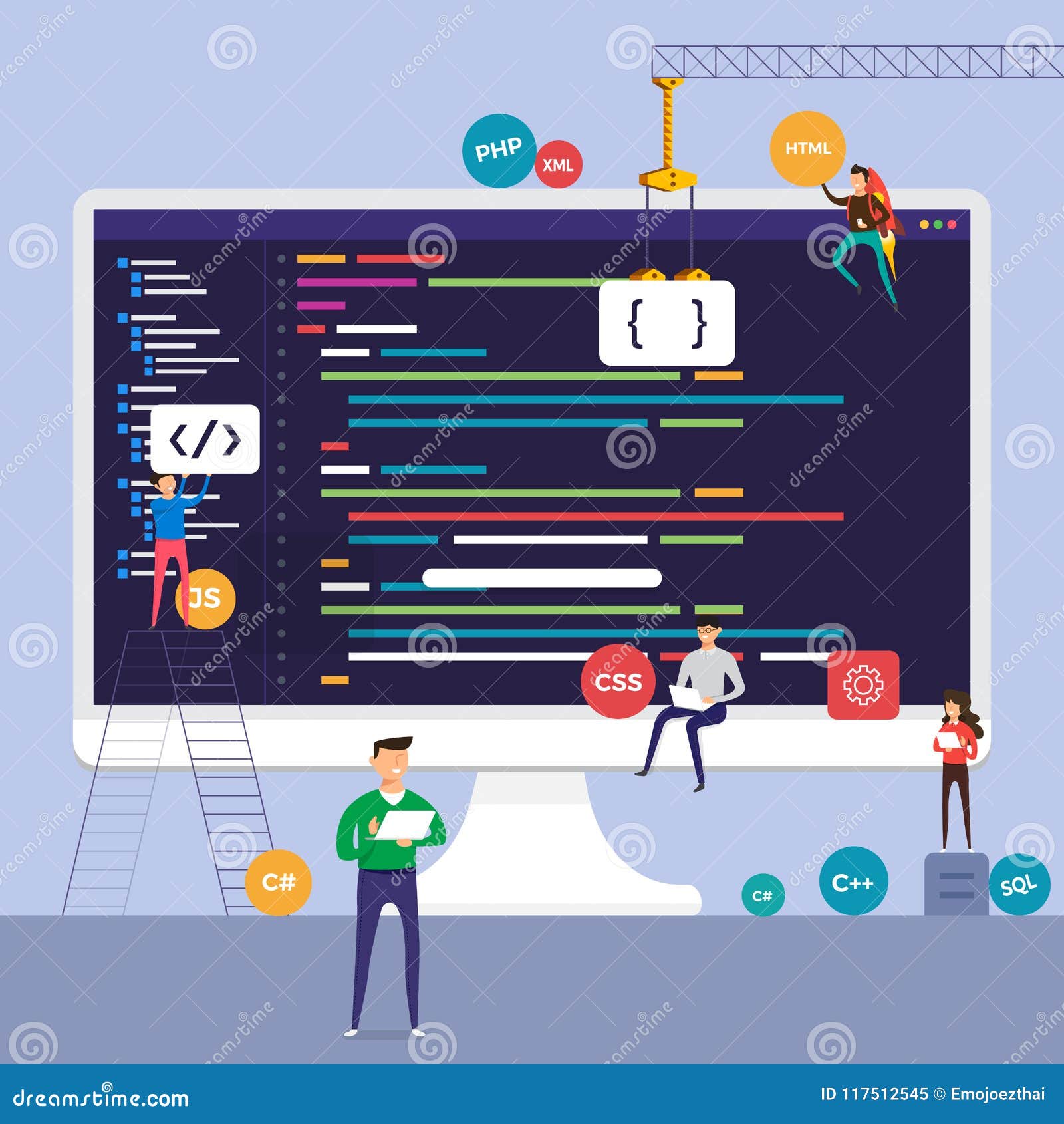 Flat Design Concept Programmer Coding Program. Vector Illustrate Stock Vector - Illustration of ...