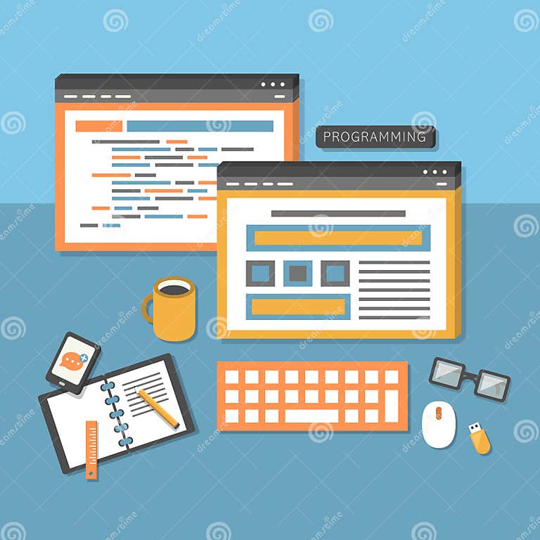 Flat Design Concept of Programmer Workflow Stock Vector - Illustration ...