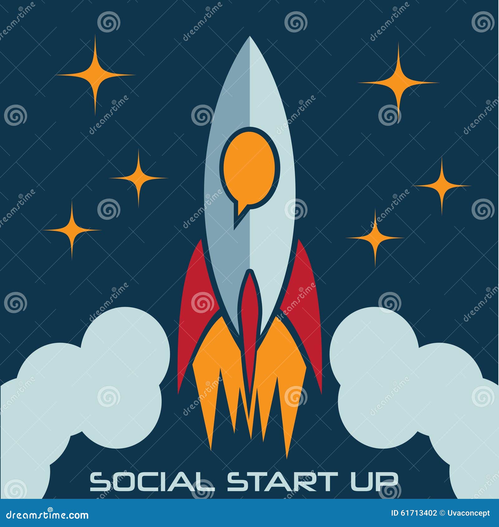 Flat Design Concept with Rocket and Stars Stock Vector - Illustration ...