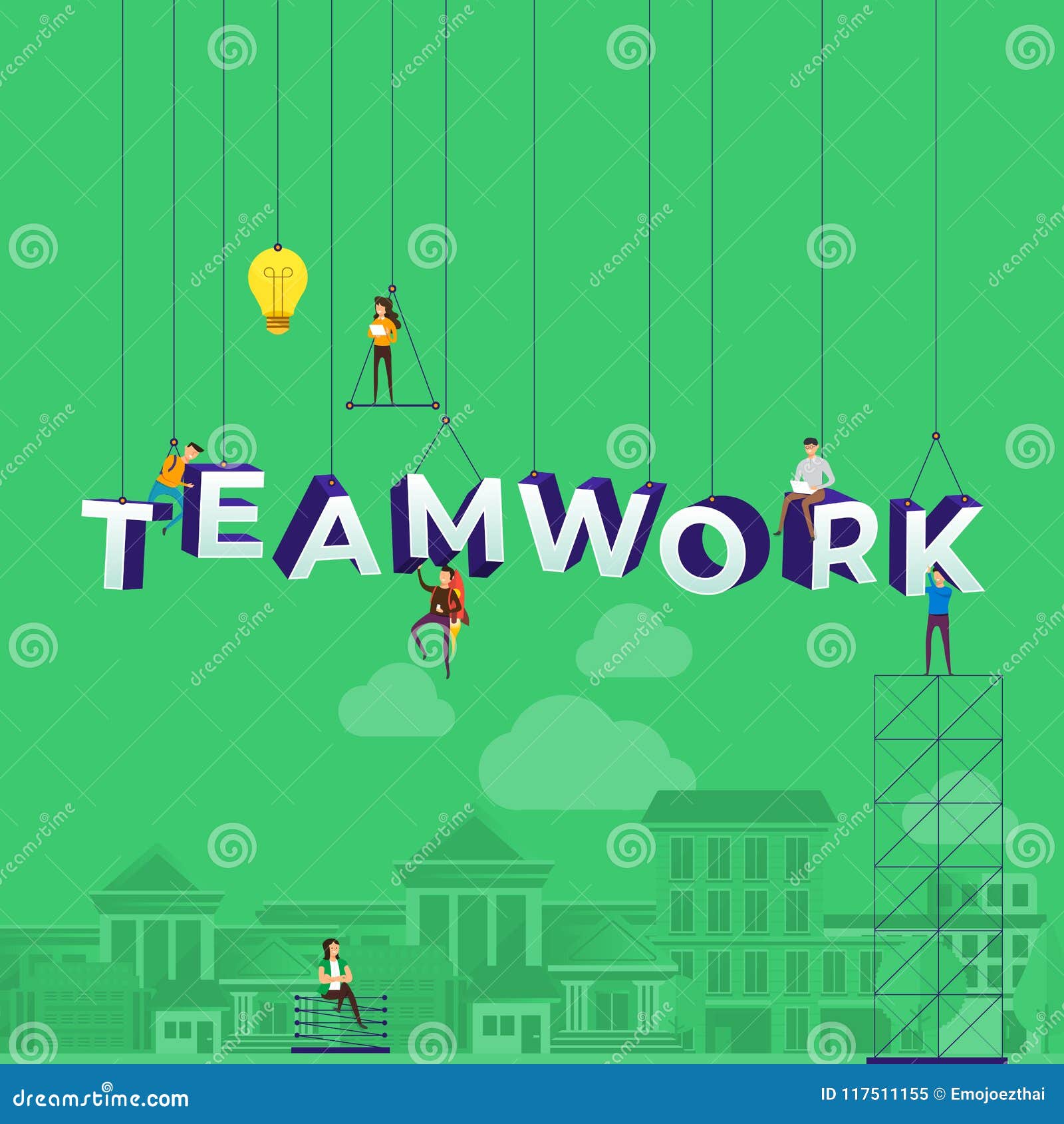 Flat Design Concept Small People Working Typography Word Teamwork ...