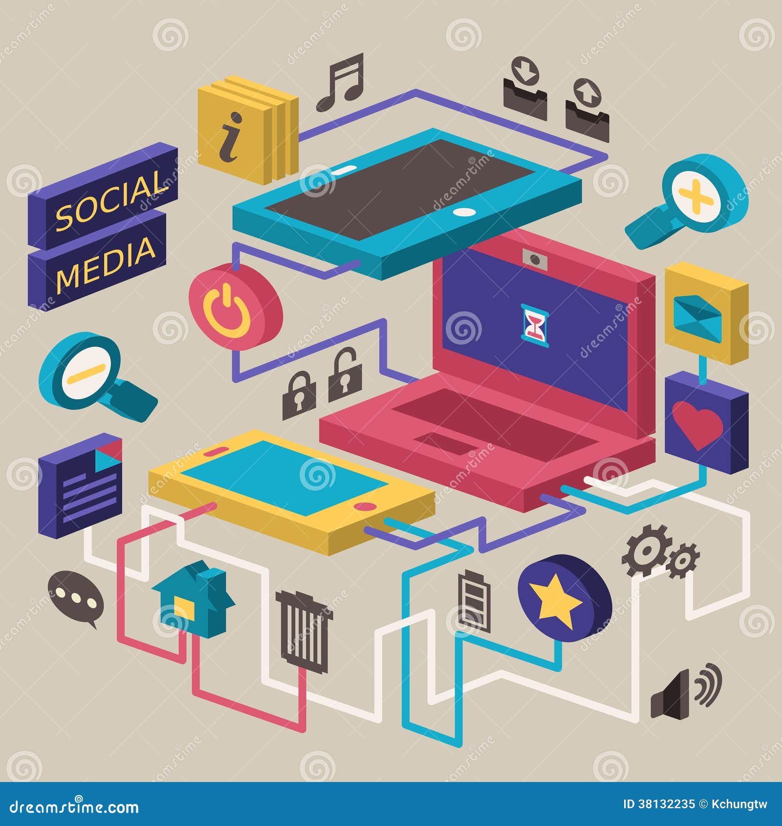 Flat Design Concept of Social Media Stock Vector - Illustration of ...