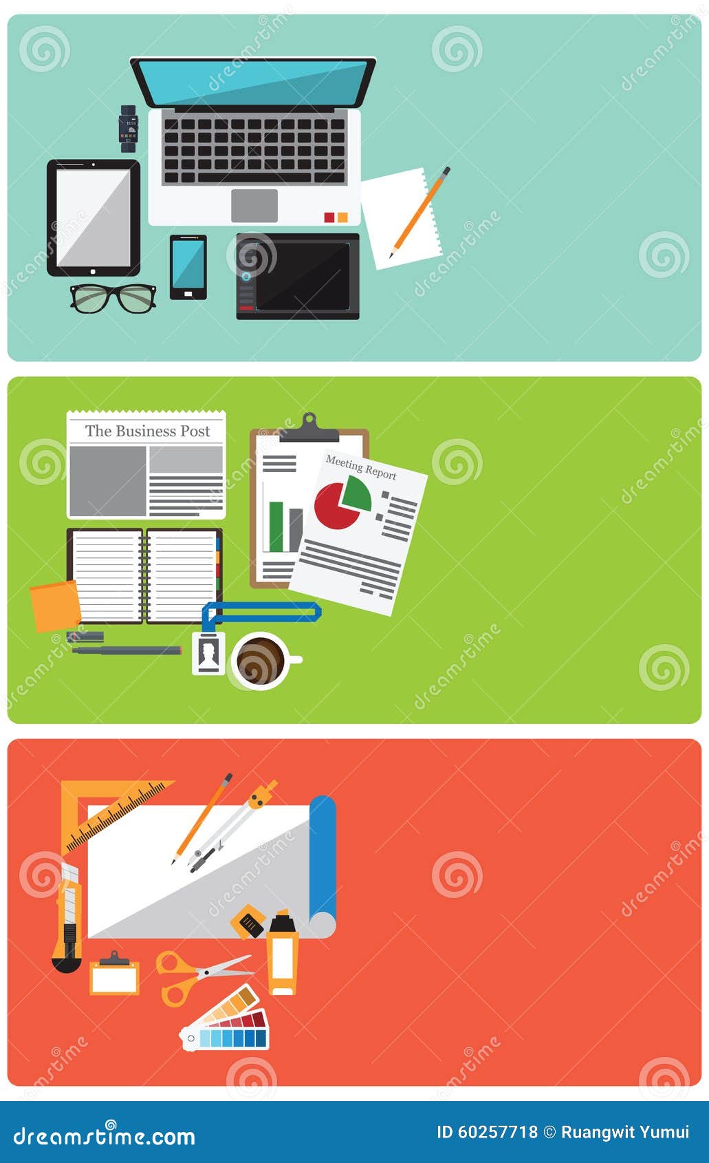 Flat Design Concepts for Business . Banner for Websites in Flat Design ...