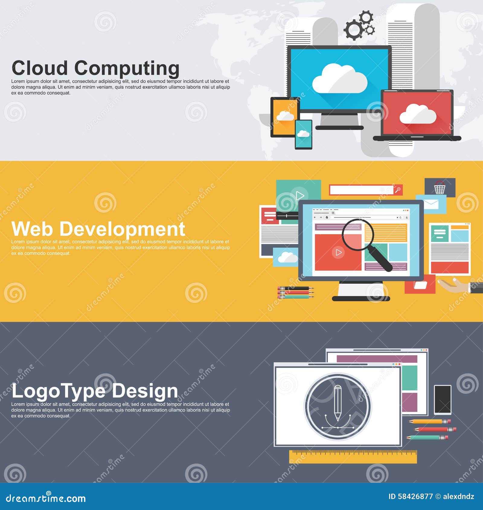 Flat Design Concepts for Cloud Computing, Web Development and Logo ... Flat Design Concepts for Cloud Computing, Web Development and Logo ...