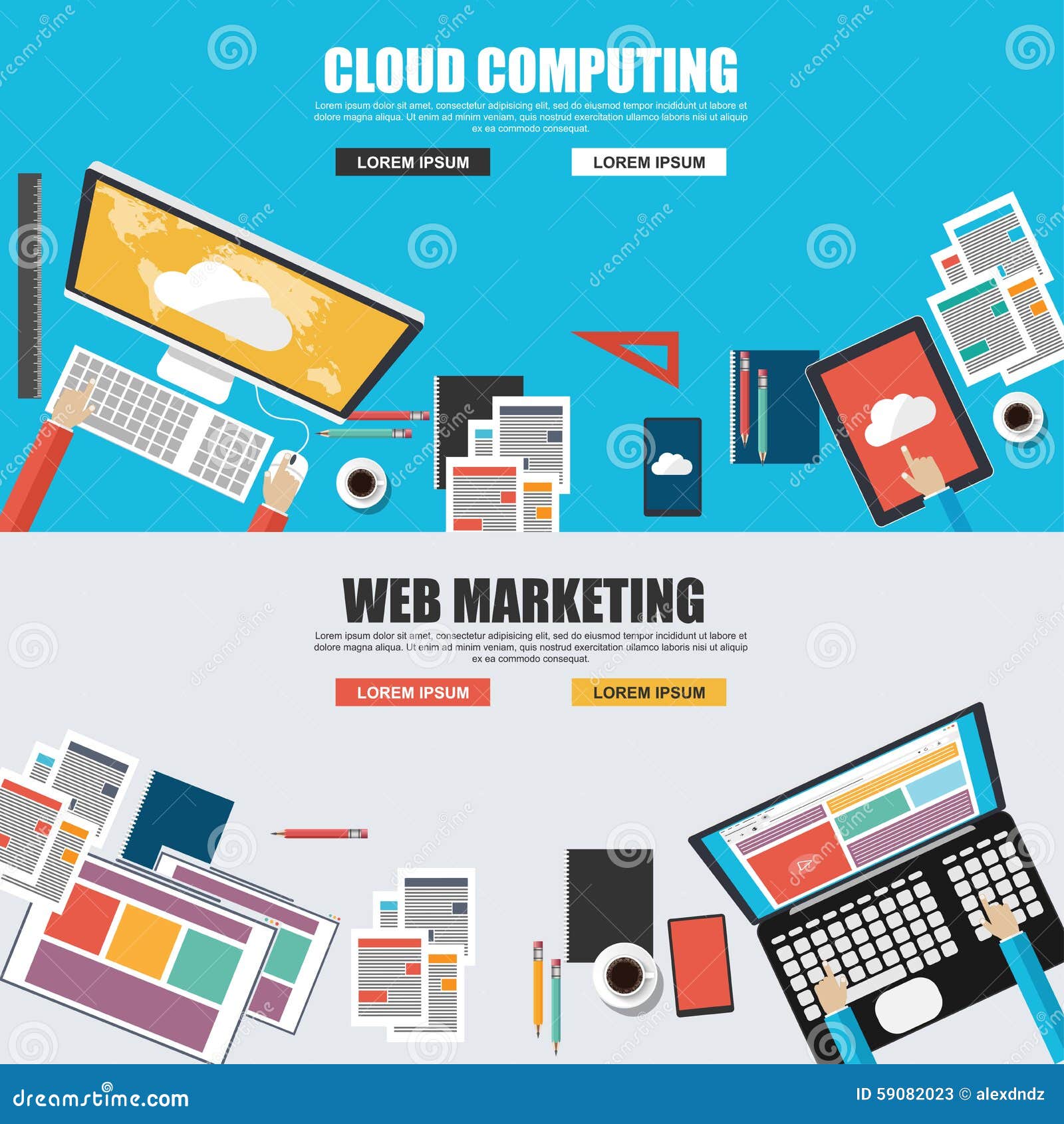 Flat Design Concepts for Cloud Computing and Web Marketing Stock Vector ...