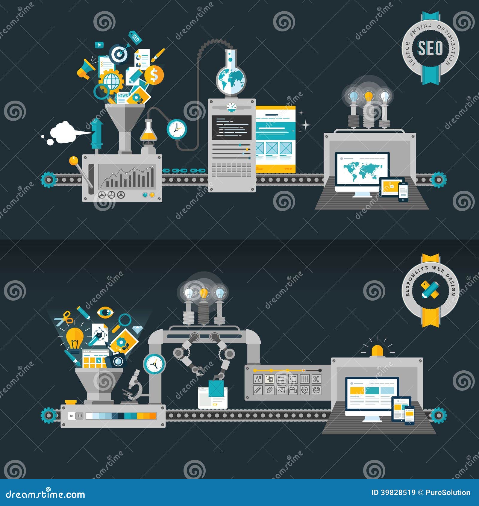 Flat Design Concepts for Web and SEO Stock Vector - Illustration of ...