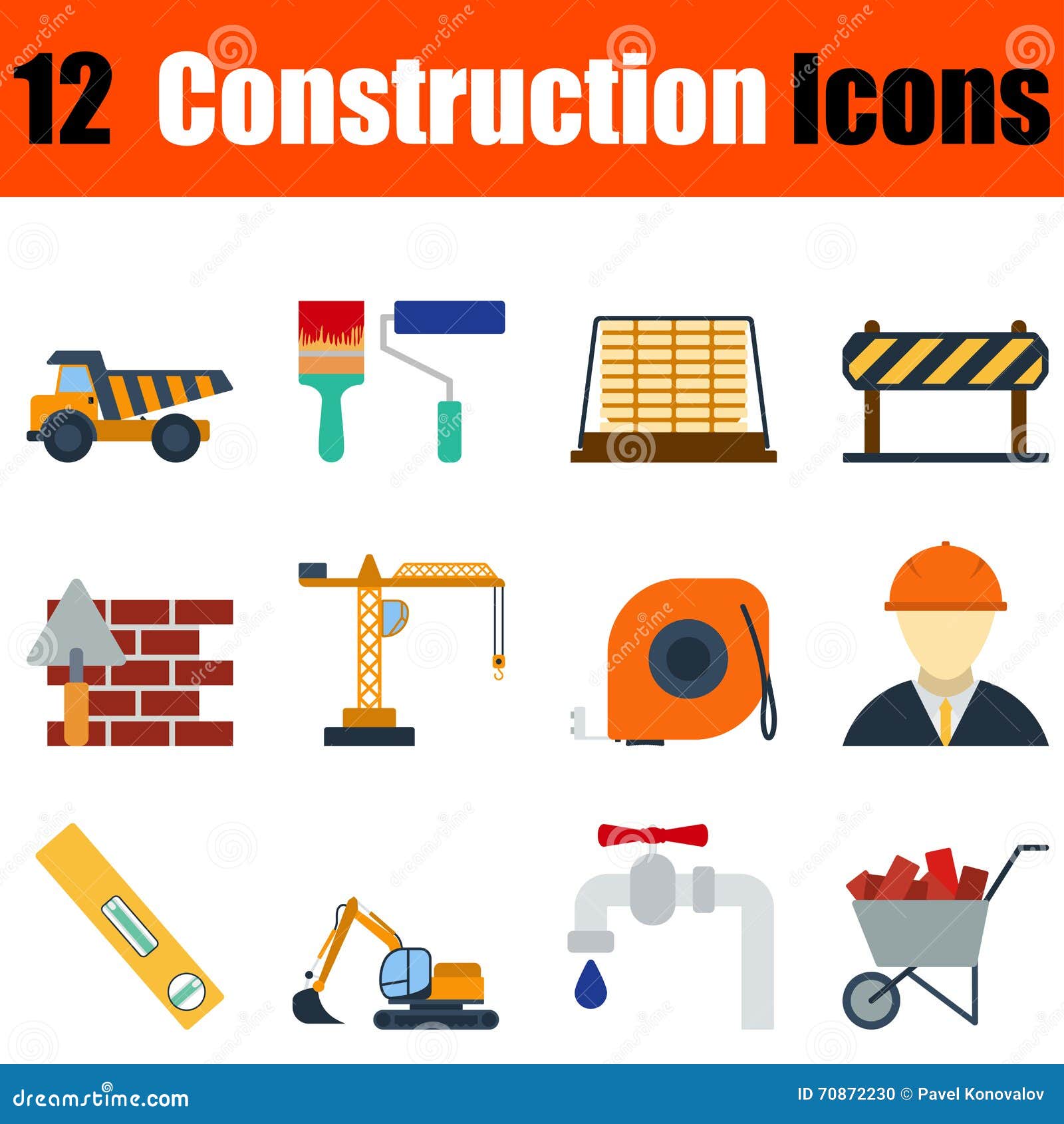 Flat Design Construction Icon Set Stock Vector - Illustration of ...