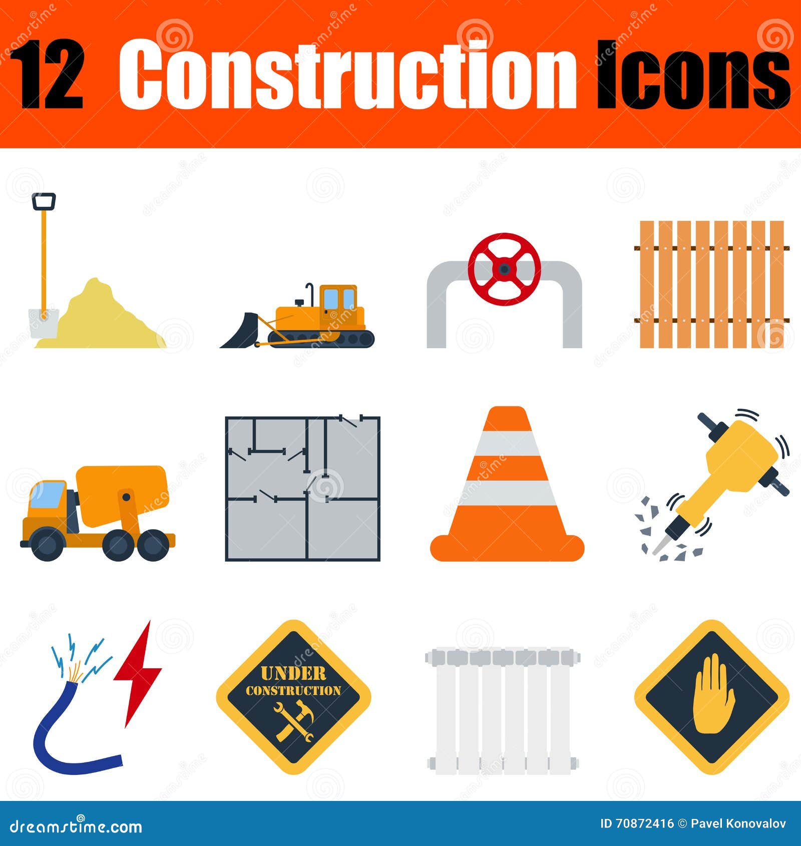 Flat Design Construction Icon Set Stock Vector - Illustration of home ...