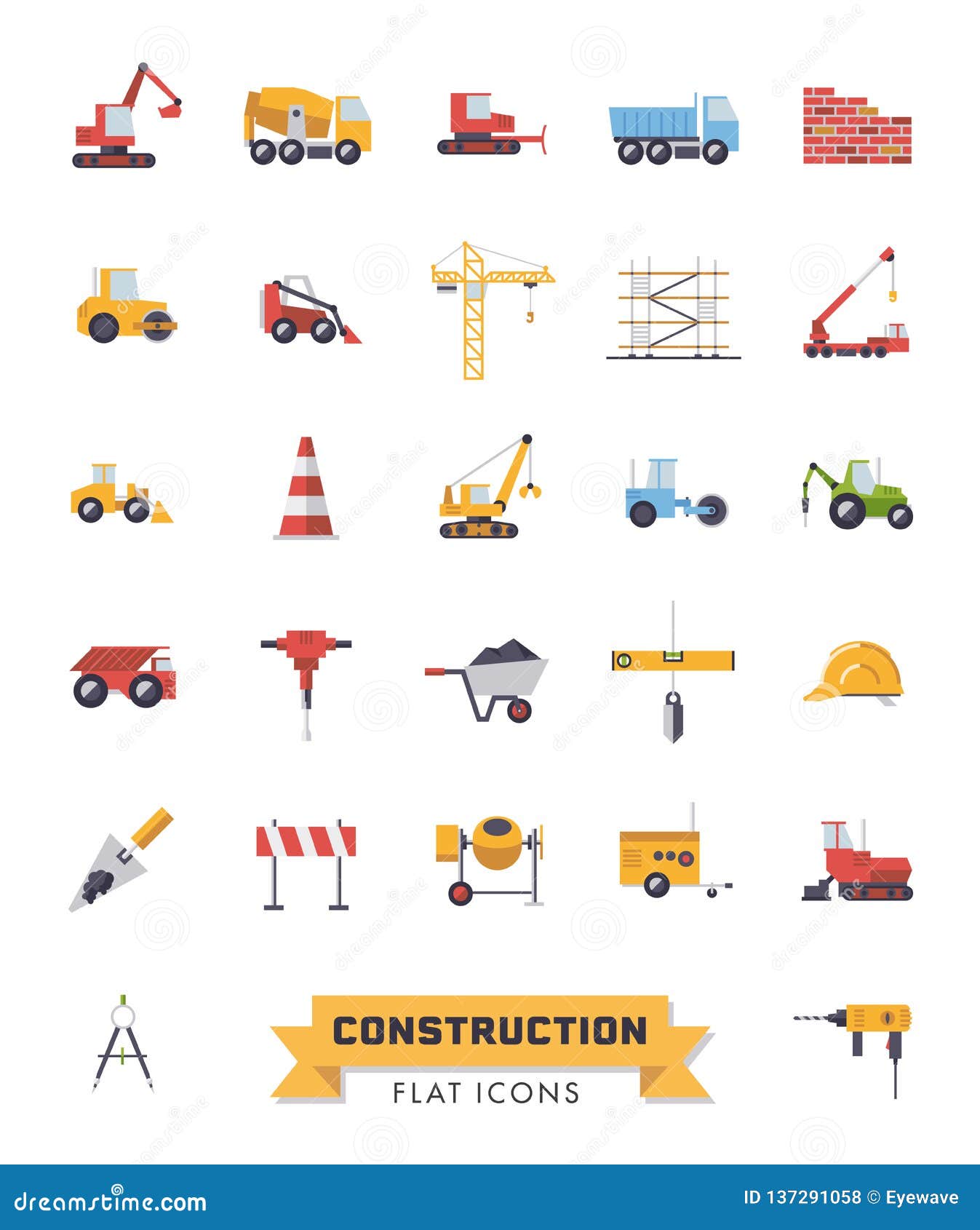 Flat Design Construction Industry Icons Set Stock Vector - Illustration ...