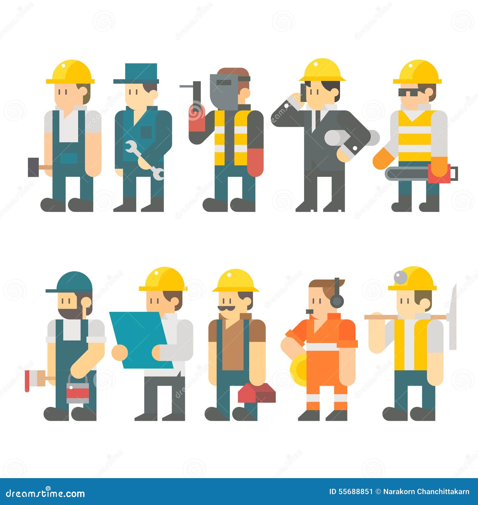Flat Design of Construction Worker Set Stock Vector - Illustration of ...