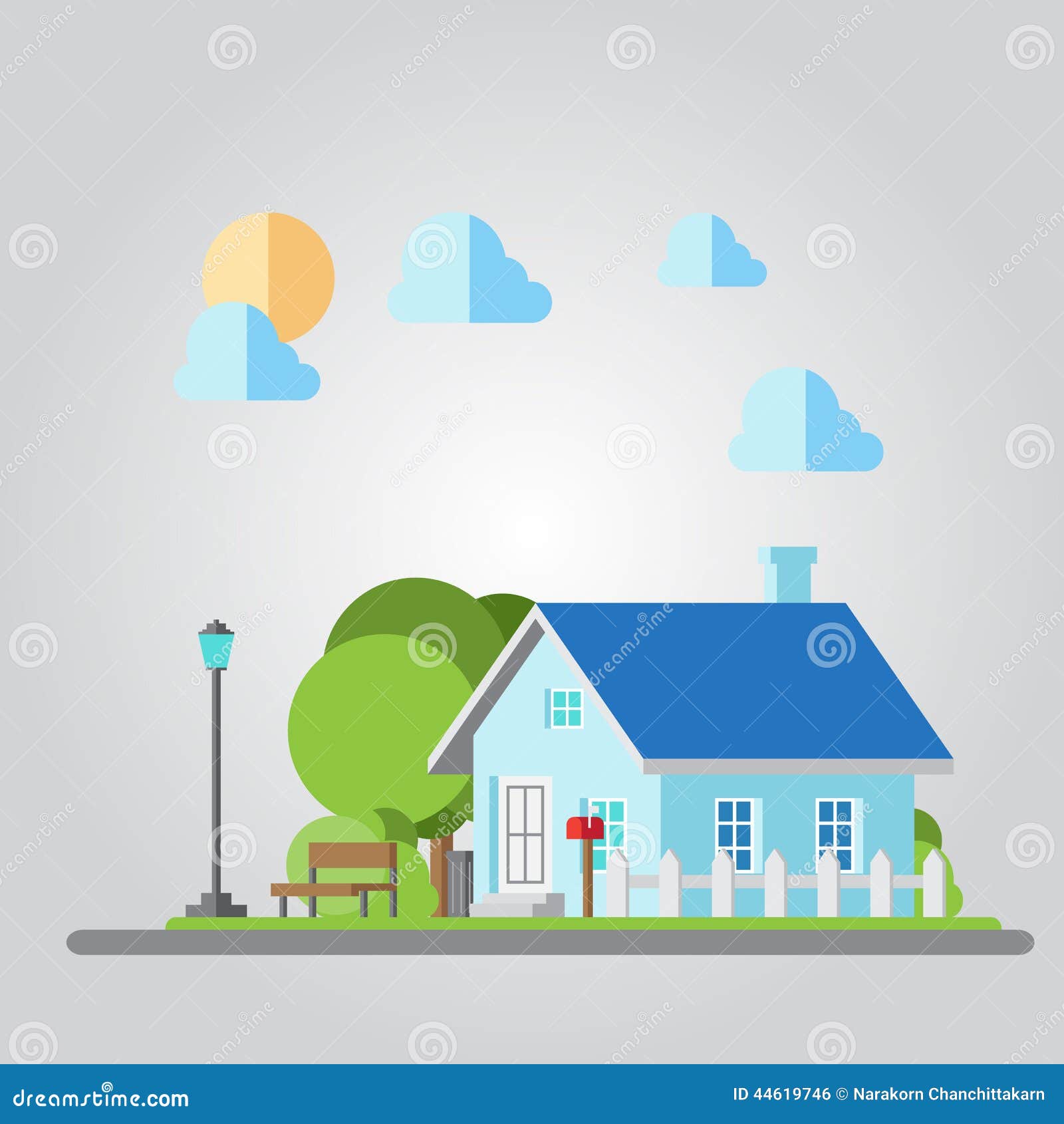 Flat Design Countryside House Illustration Stock Vector - Illustration ...