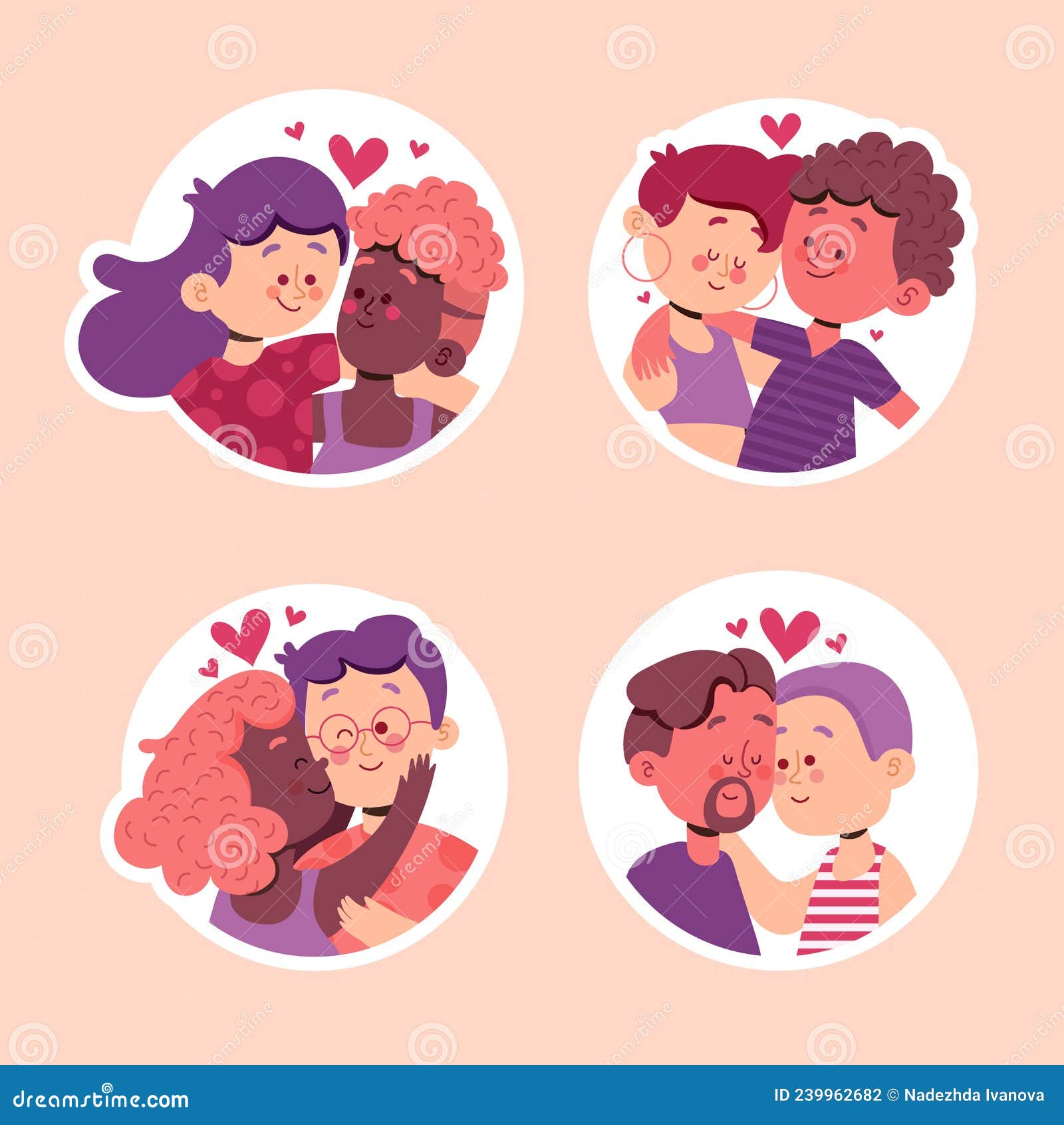 Flat Design Couple Stickers Set Vector Illustration. Stock Vector ...