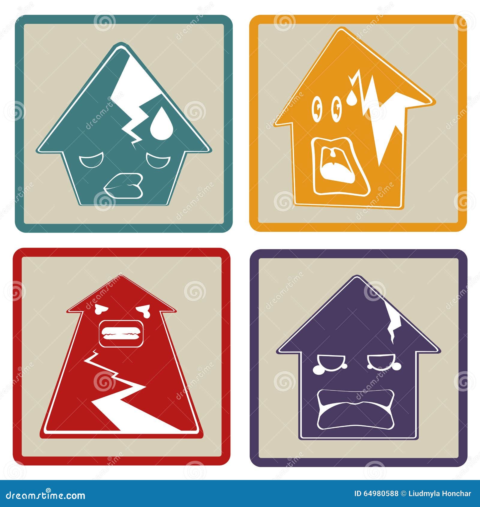 Flat Design of Cracked Houses. Stock Vector - Illustration of purple ...