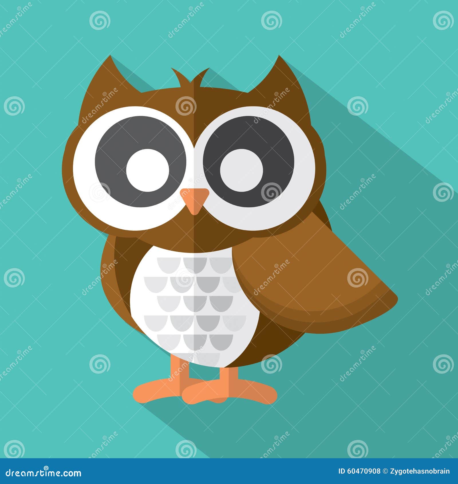 Flat Design Cute Owl Icon on Green Background. Stock Vector - Illustration of retro, feather ...