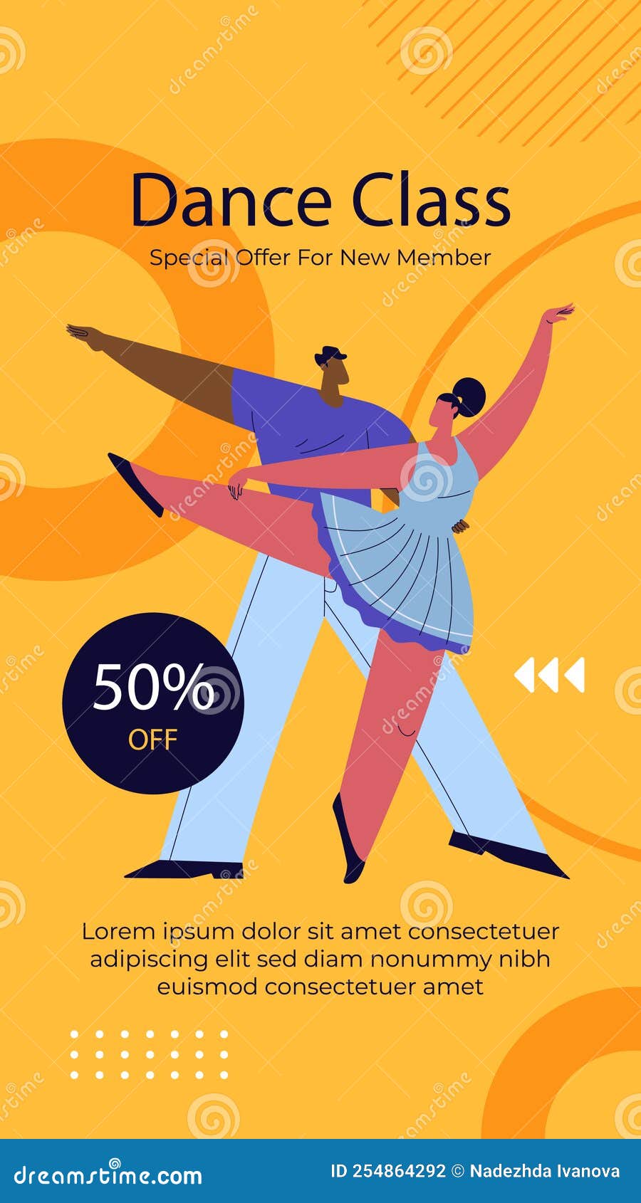 Flat Design Dance School Post Stories Vector Illustration Stock Vector ...