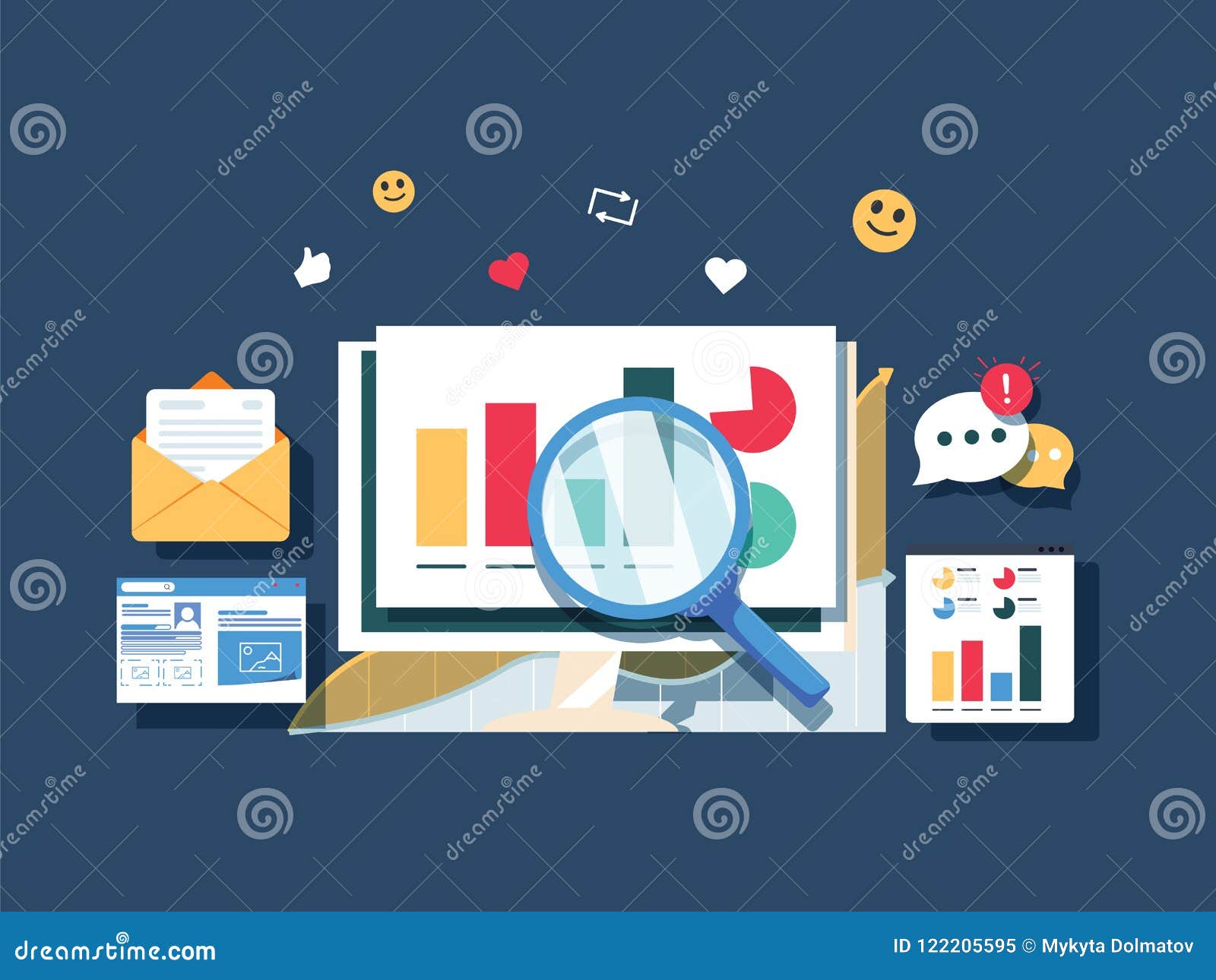 Flat Design Data Marketing, Analytics, Search Data, Website Traffic ...