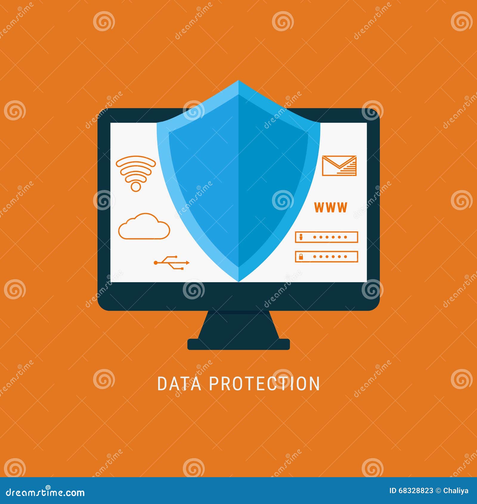 Flat Design Data Security. Shield on Computer Protect Sensitive Data ...