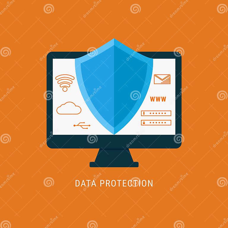 Flat Design Data Security. Shield on Computer Protect Sensitive Data ...