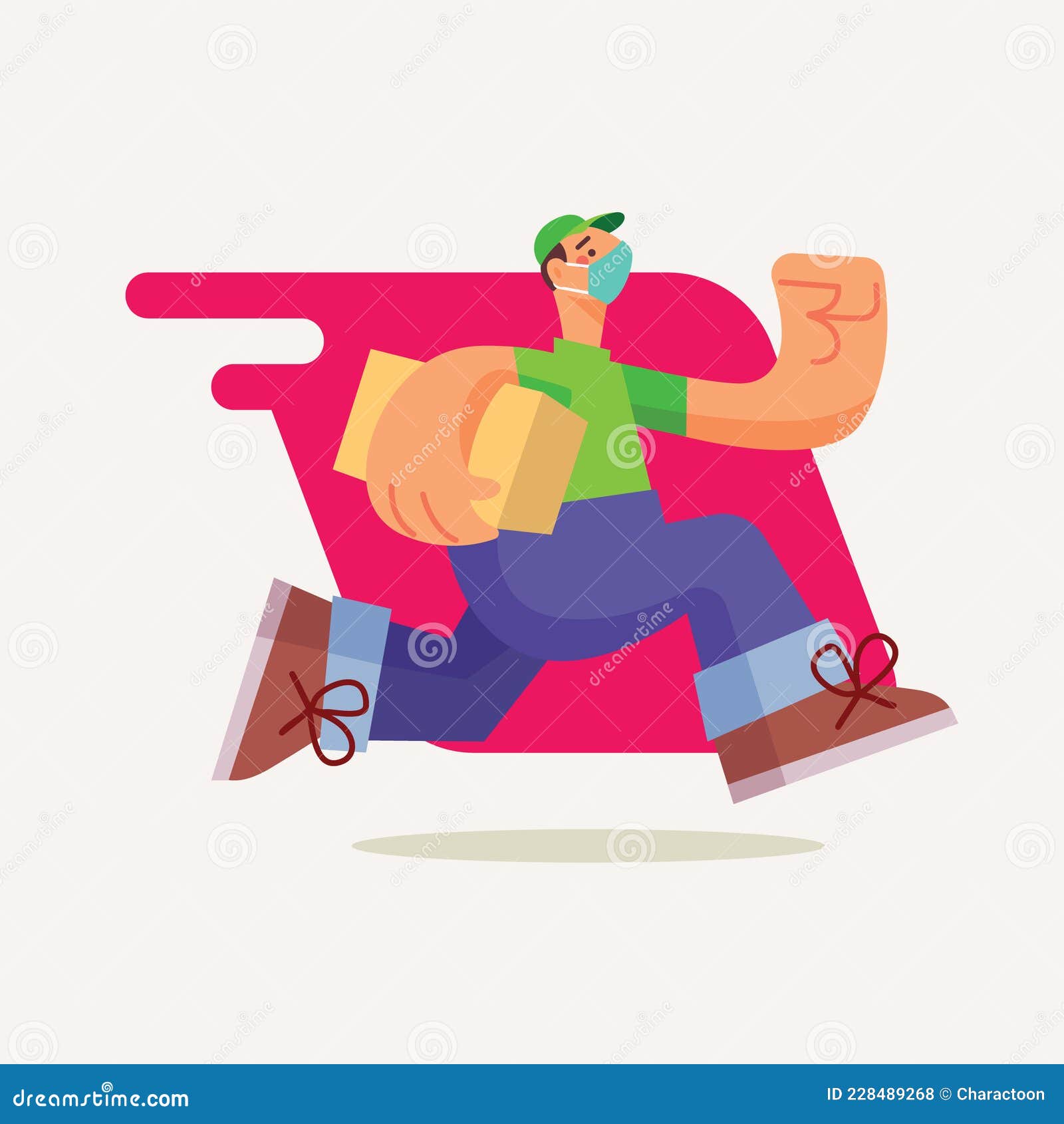 Flat Design Delivery Man Character Sending Parcel with Fast Speedy ...