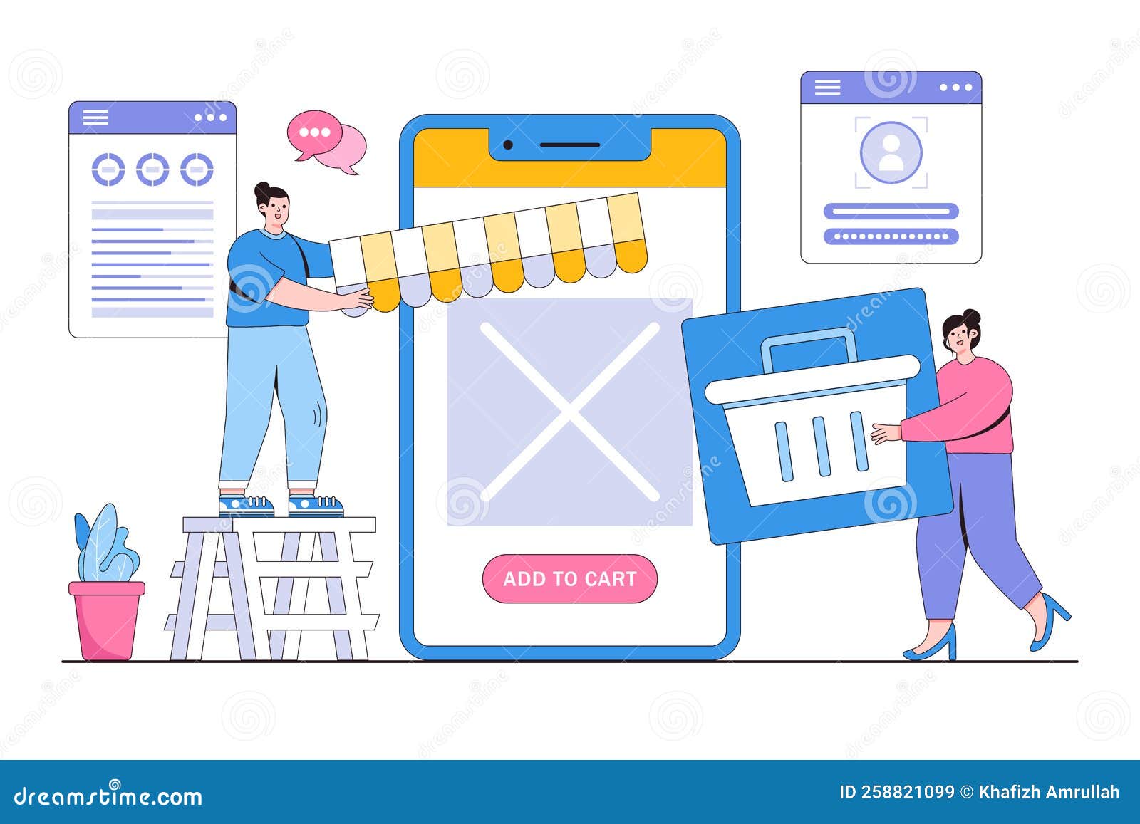 Flat Design Developer and Designer Team Create Online Shop on Mobile ...