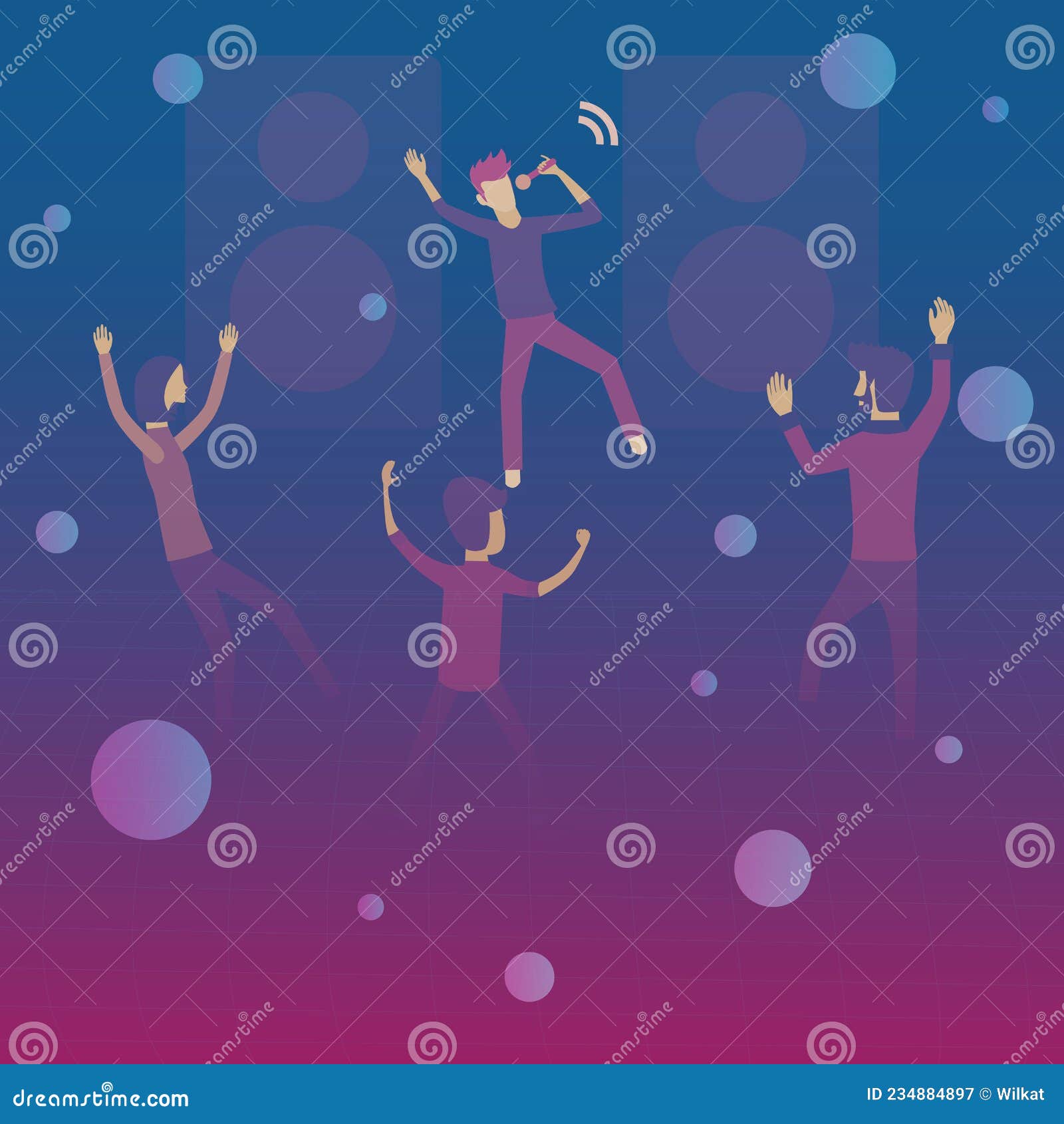 Flat Design of Digital Technology,the Artist Show Music in Virtual ...