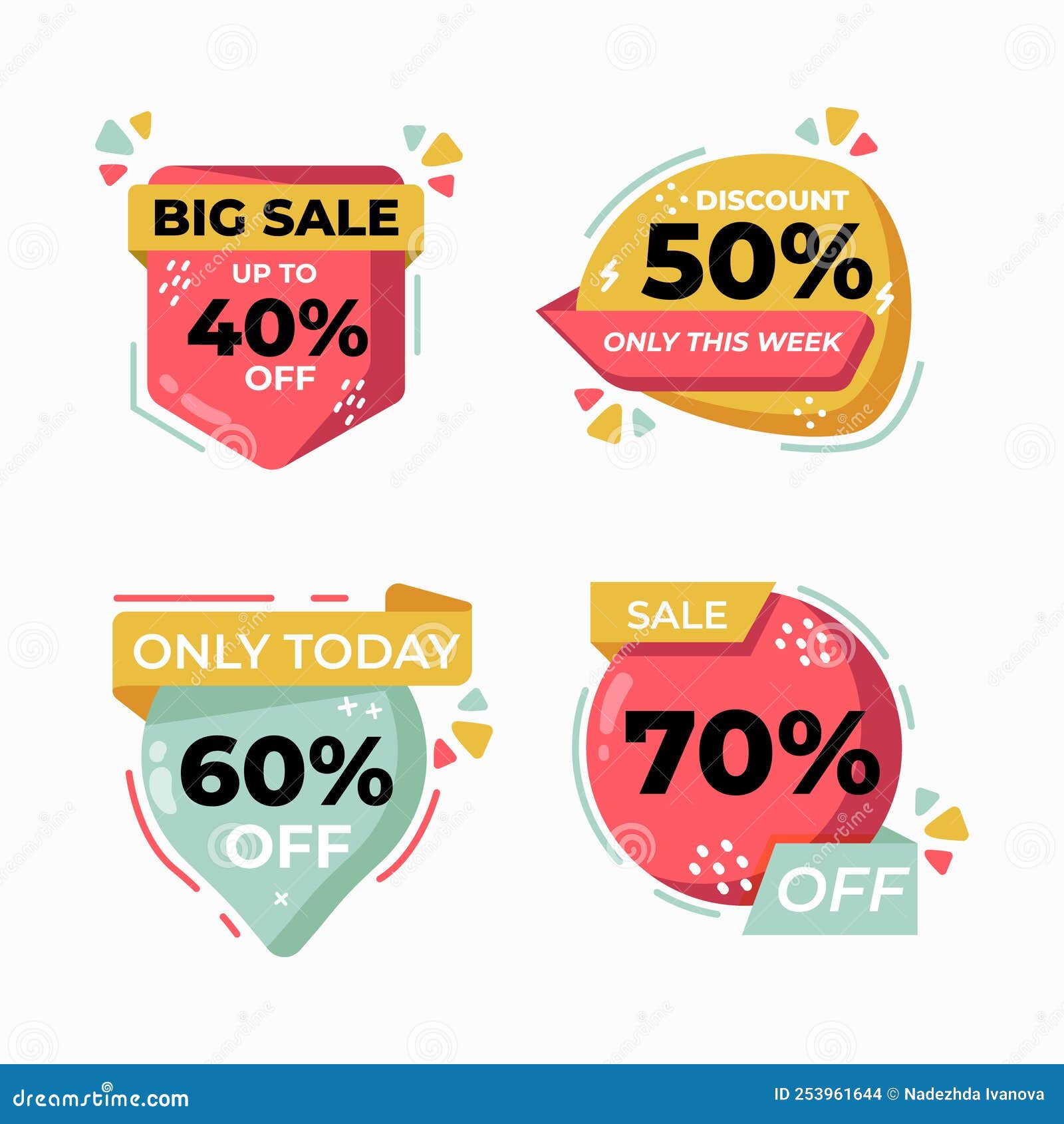Flat Design Discount Numbers Set Vector Illustration Stock Vector ...