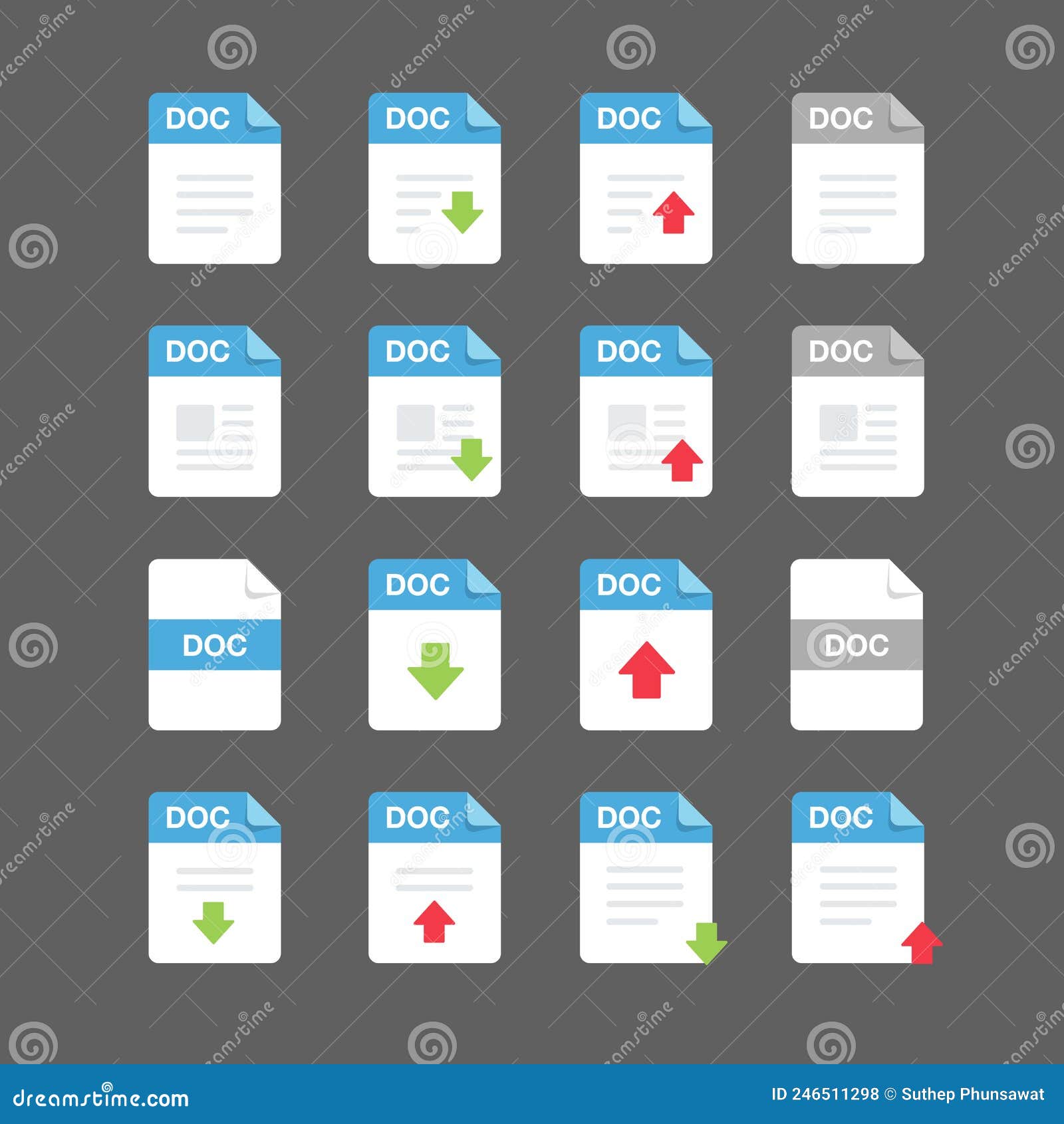 Flat Design with DOC Files Icon Set ,symbol Set, Vector Design Element ...