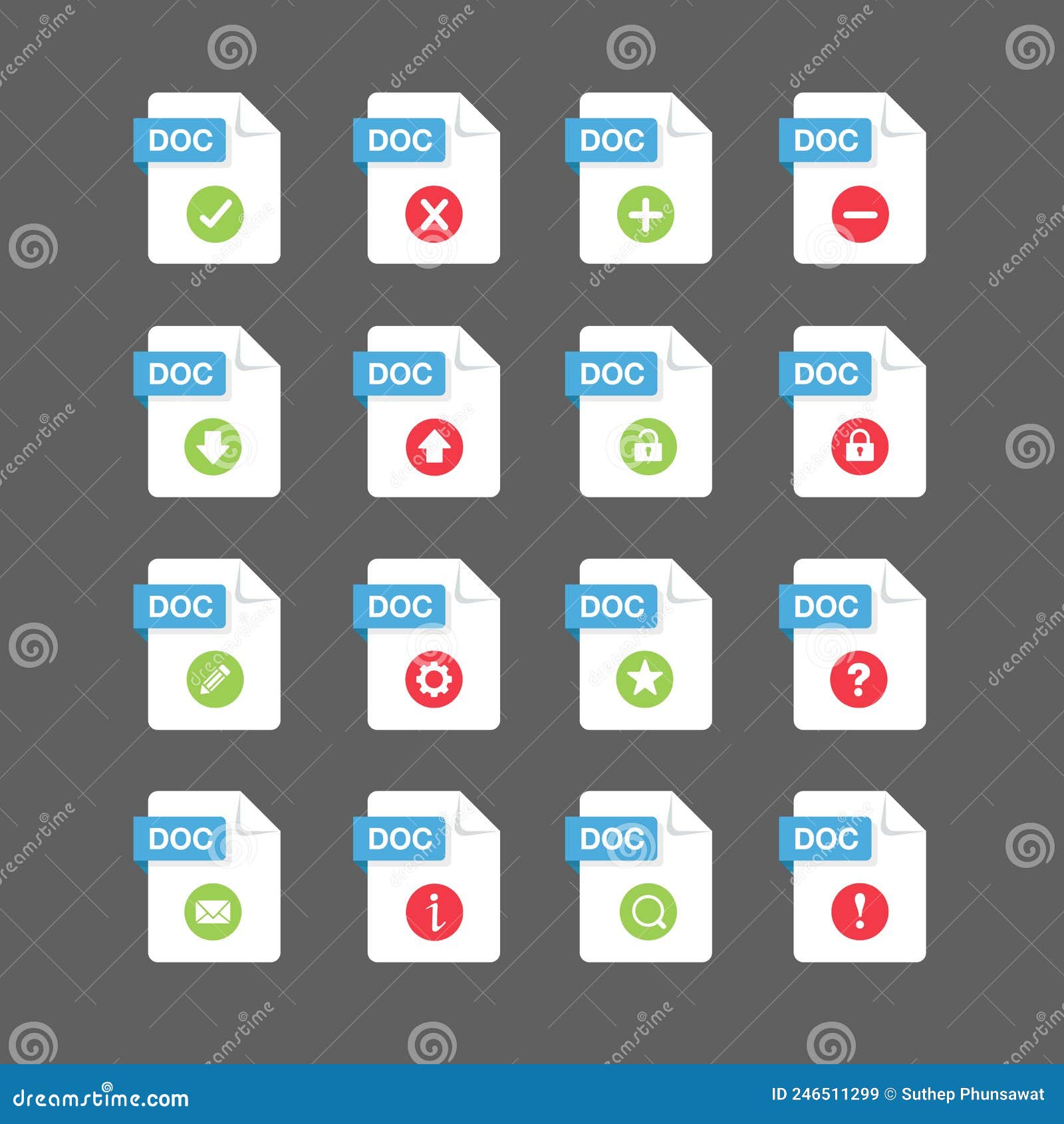 Flat Design with DOC Files Icon Set ,symbol Set, Vector Design Element ...
