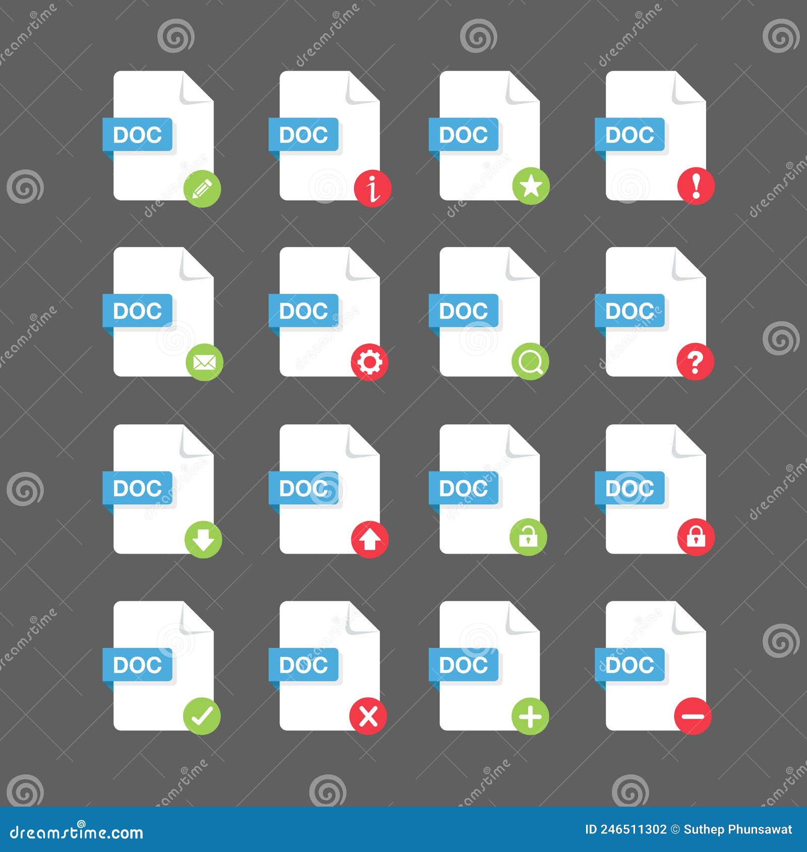 Flat Design with DOC Files Icon Set ,symbol Set, Vector Design Element ...
