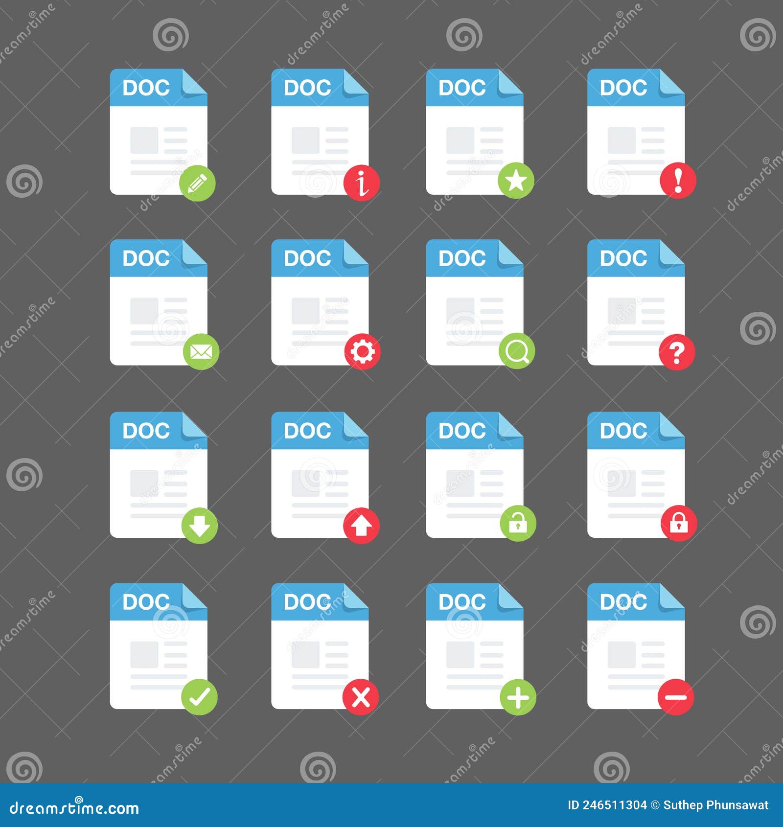 Flat Design with DOC Files Icon Set ,symbol Set, Vector Design Element ...
