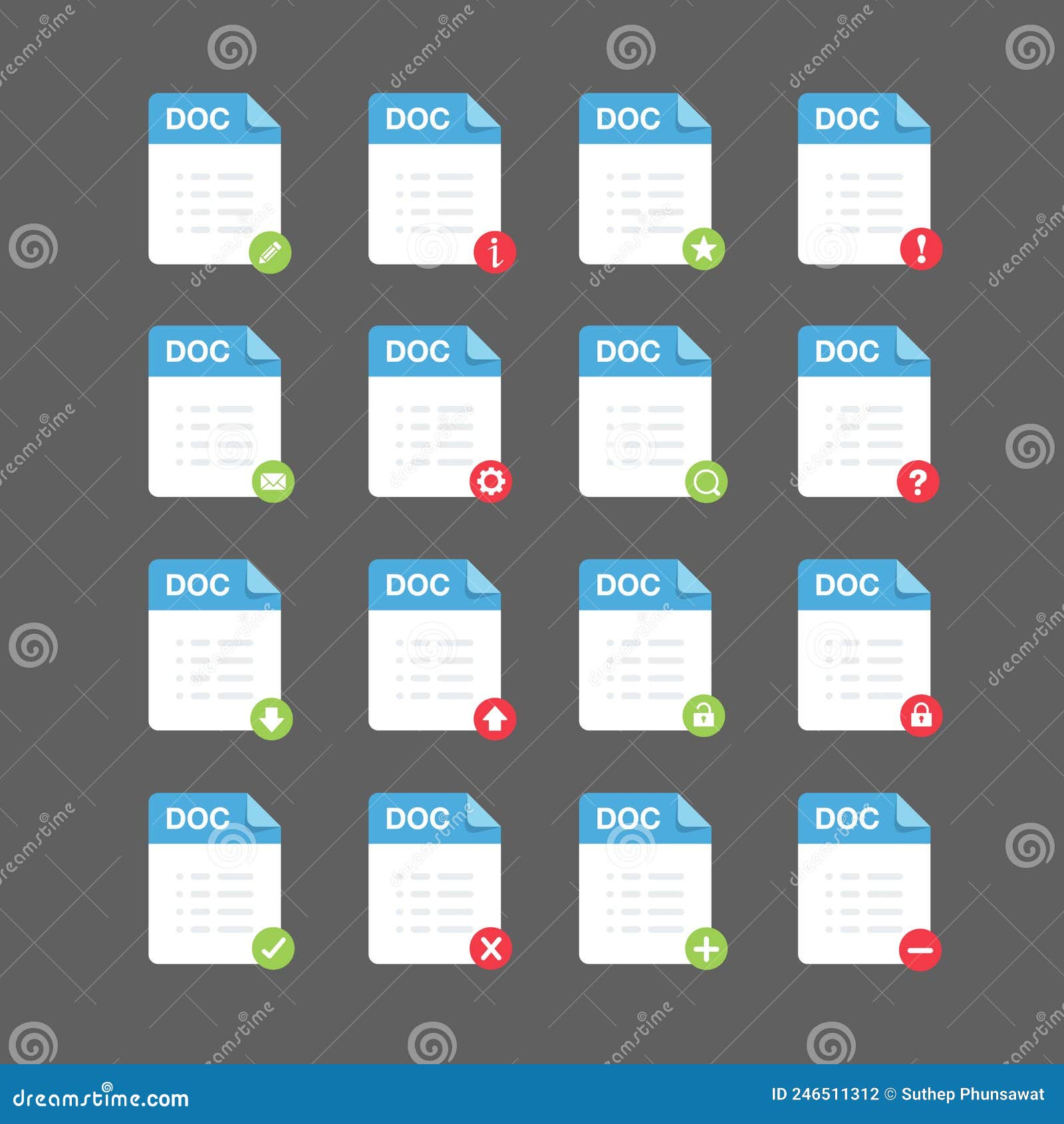 Flat Design with DOC Files Icon Set ,symbol Set, Vector Design Element ...