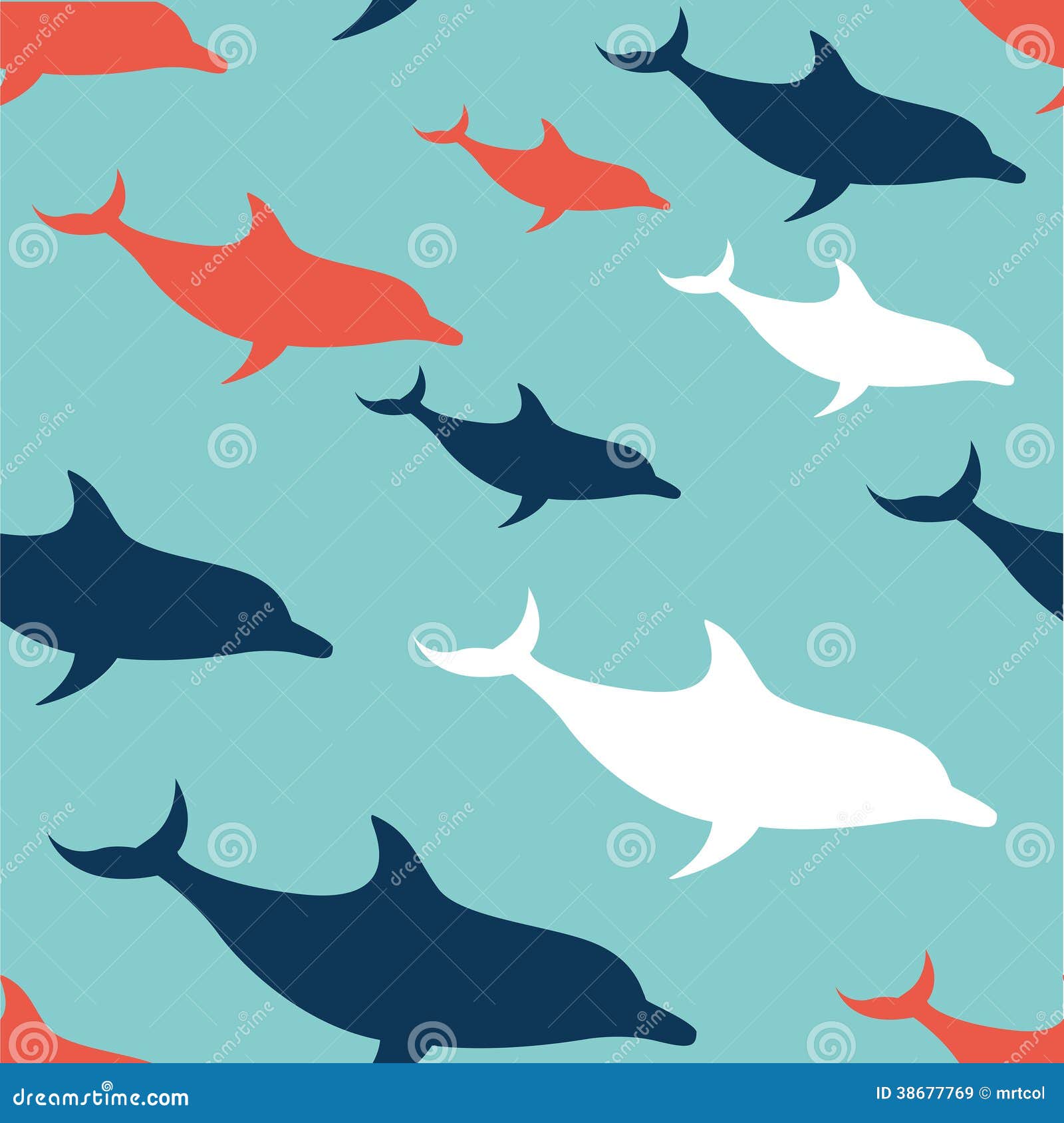Flat Design Dolphin Pattern Stock Illustration - Illustration of ...