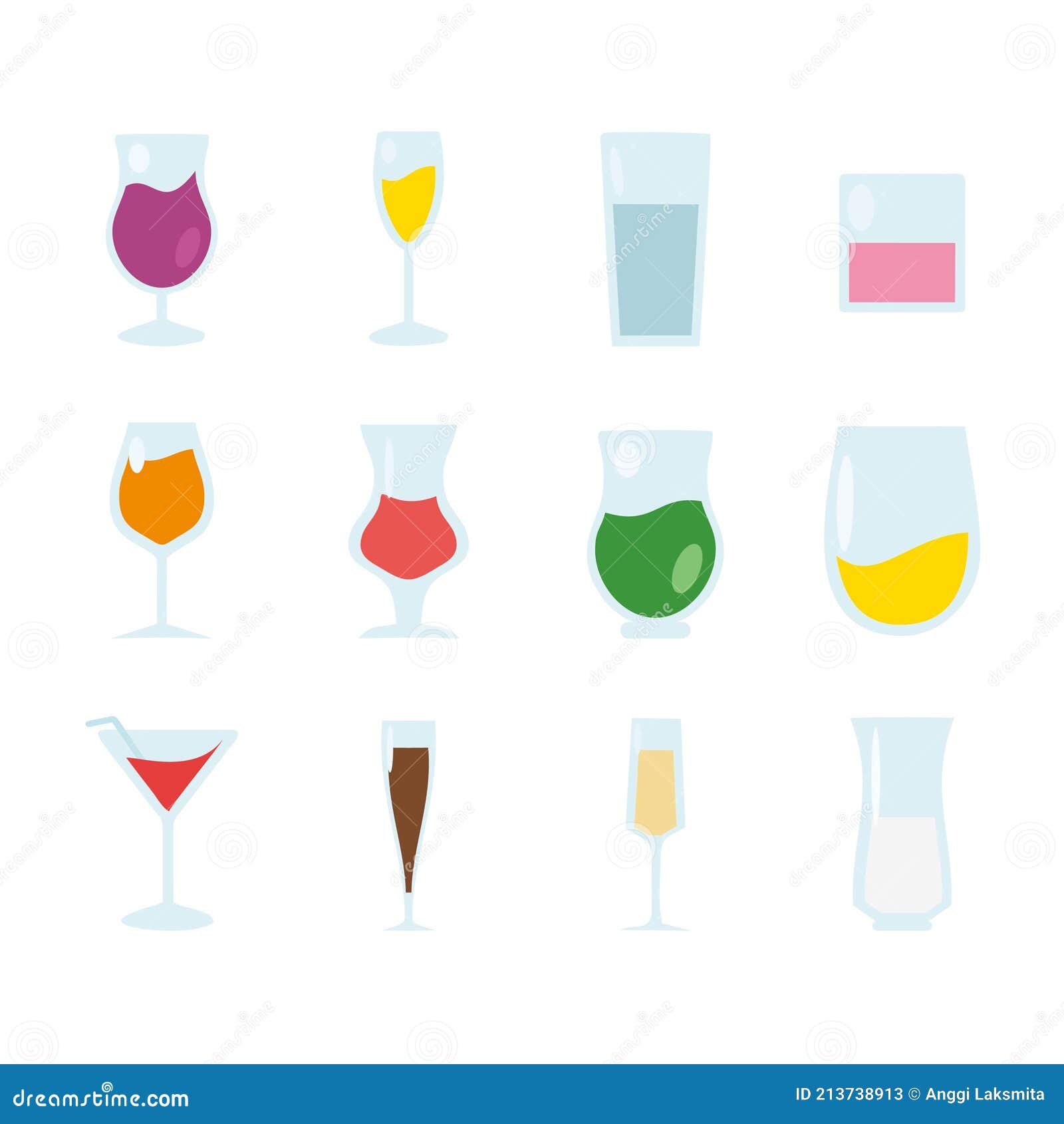 Drinking Glass Flat Design Vector Set Stock Vector - Illustration of ...