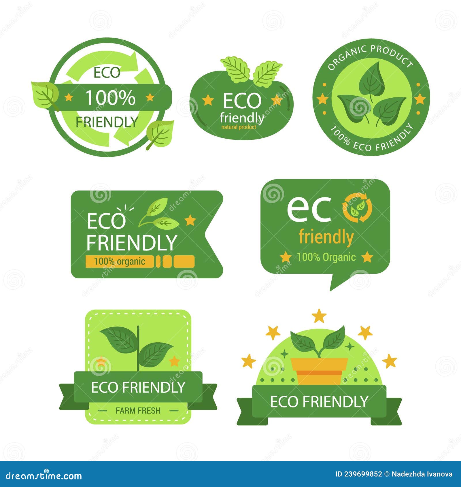 Flat Design Eco Concept Friendly Labels Vector Illustration. Stock ...