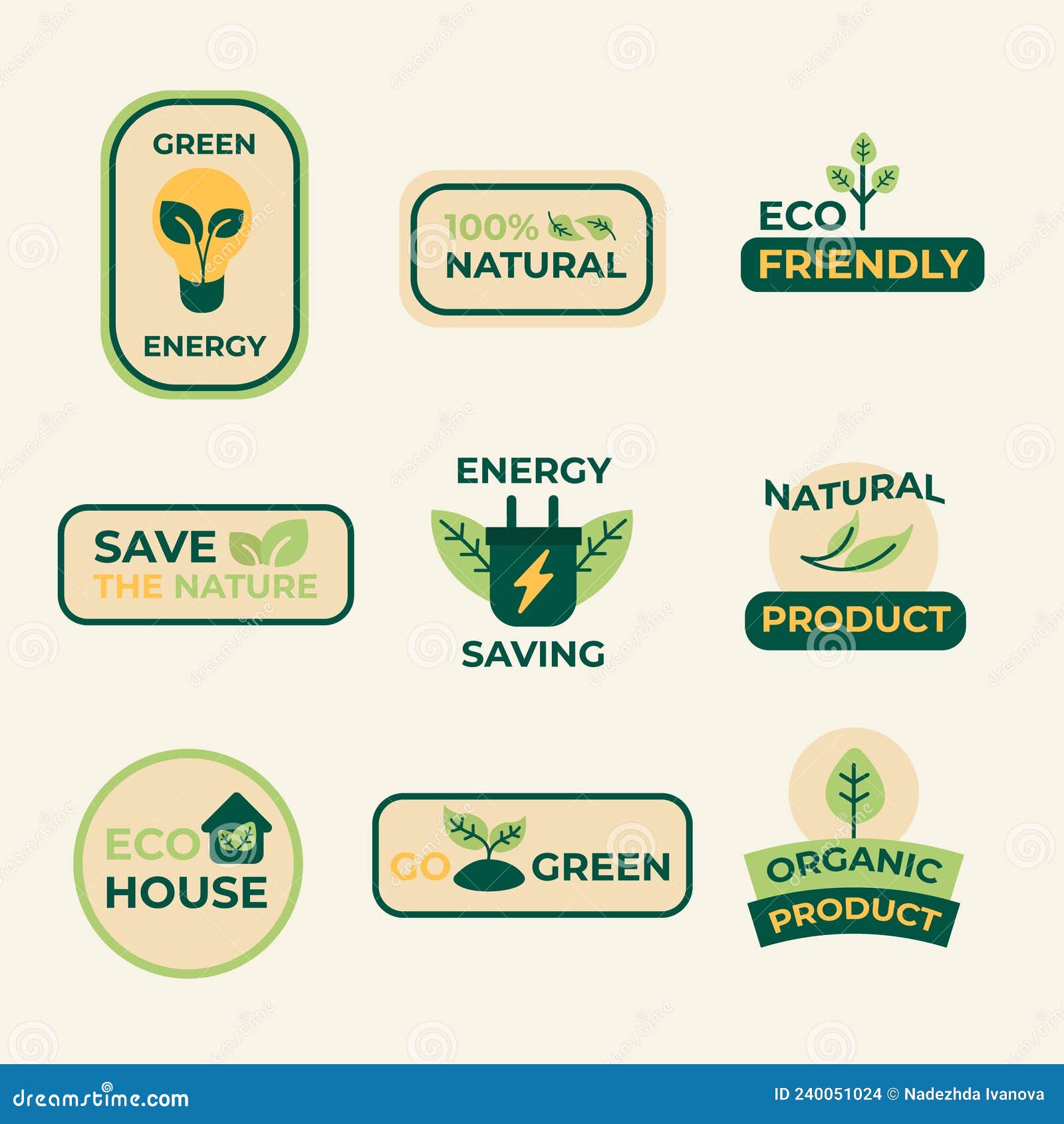 Flat Design Eco Friendly Label Set Vector Illustration. Stock Vector ...